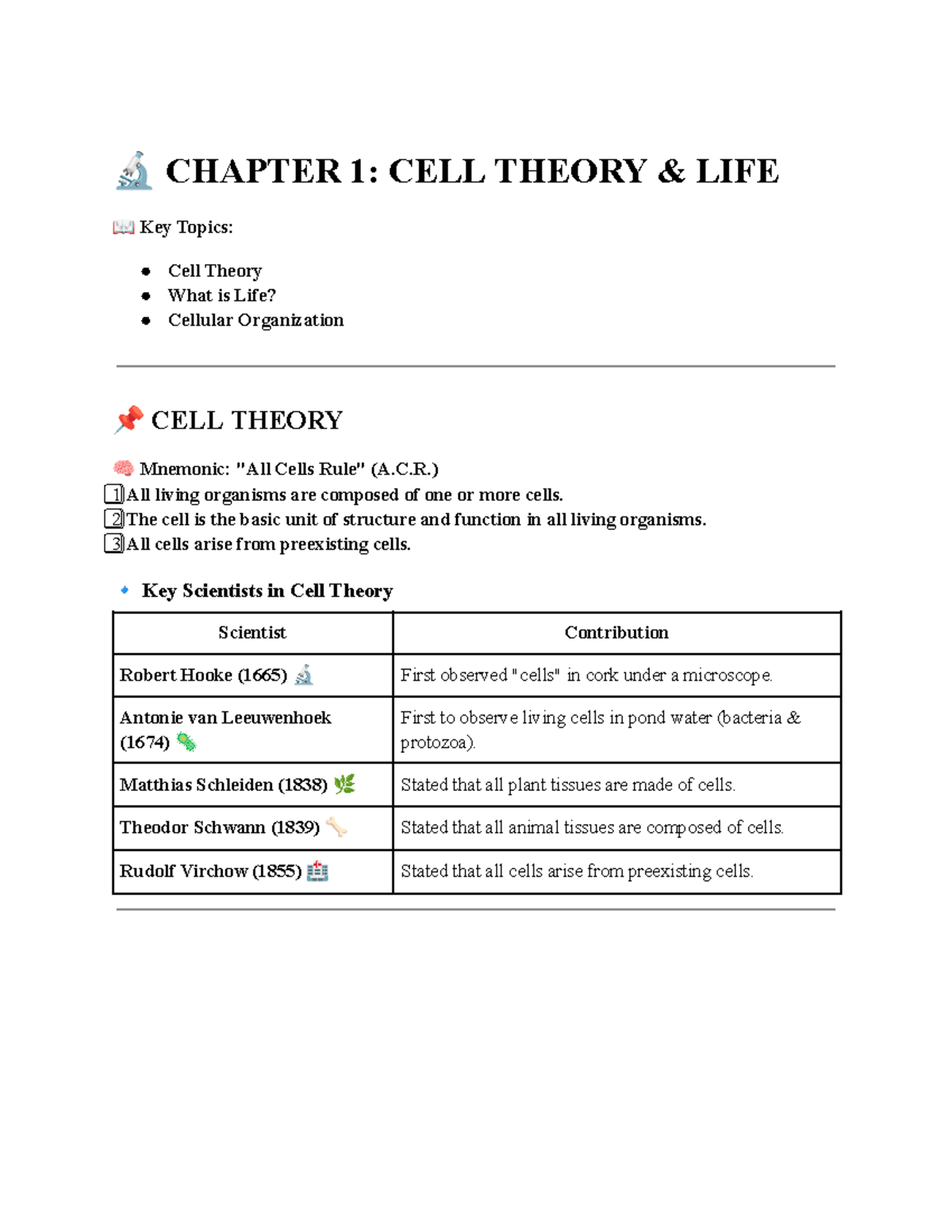 Cell Biology Exam 1 Study Guide: Key Concepts in Cell Theory & Life ...