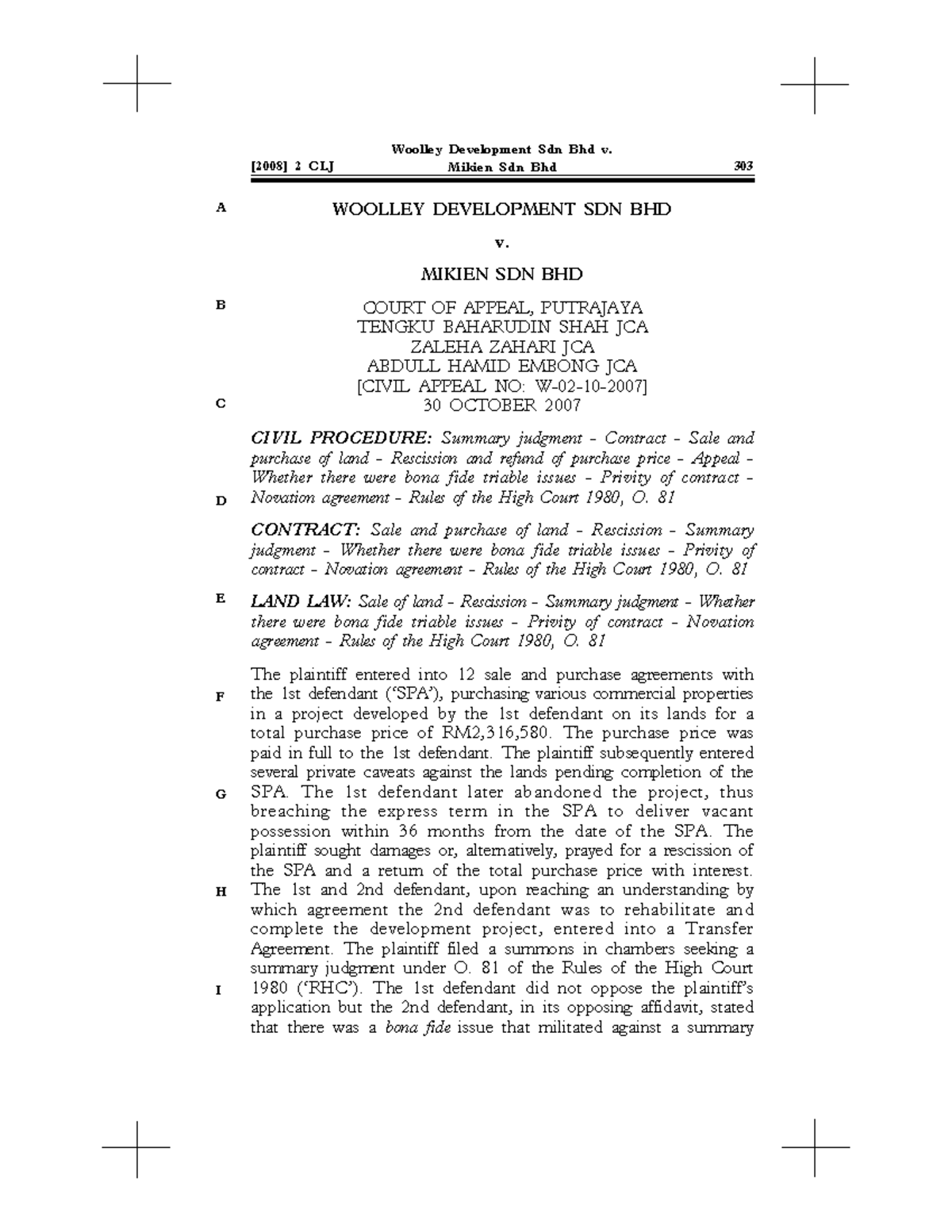 Woolley Development Sdn Bhd v. Mikien Sdn Bhd: Civil Appeal Analysis ...