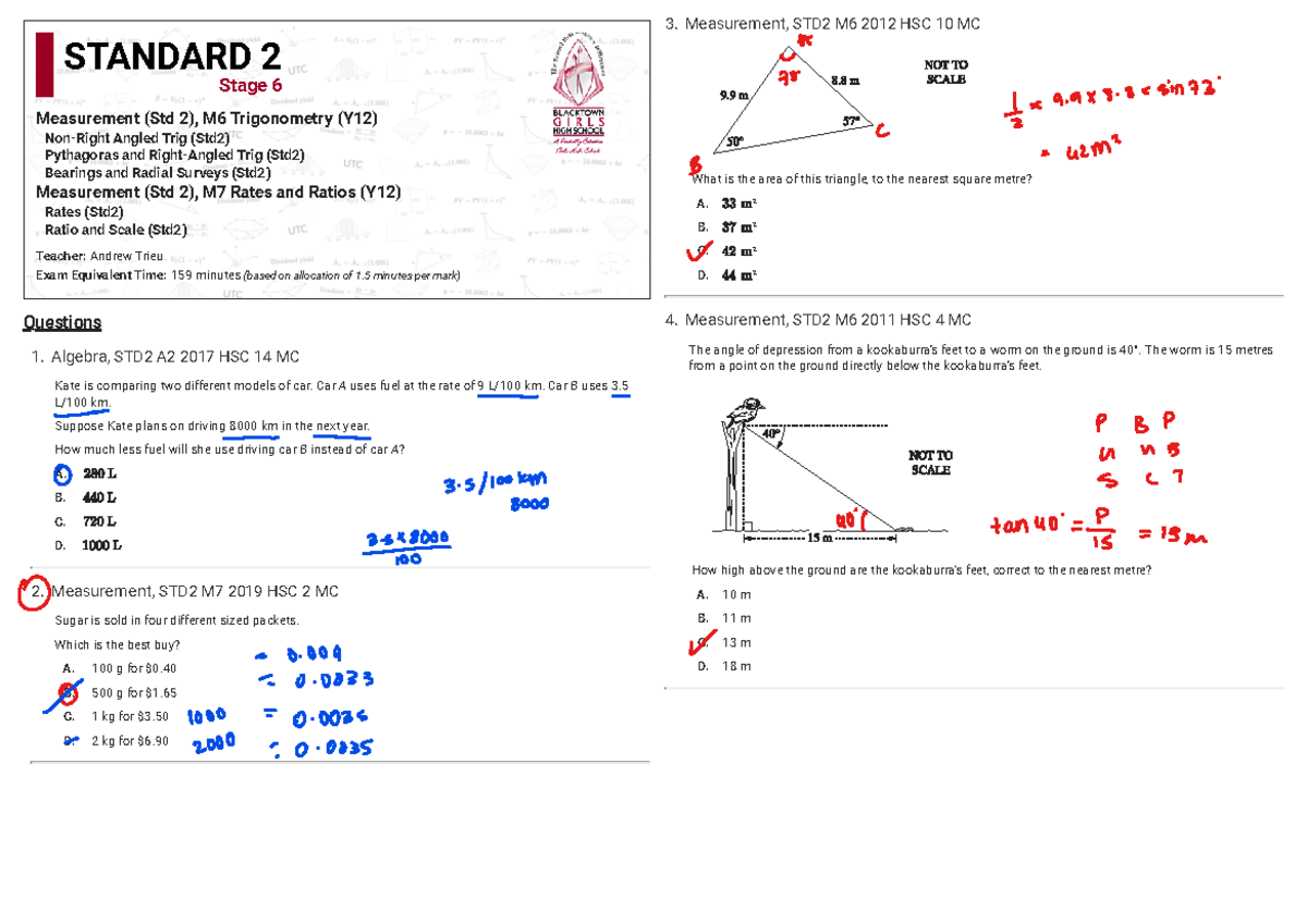 Measurement, STD2 M6 & M7 HSC Exam Prep Notes - Studocu