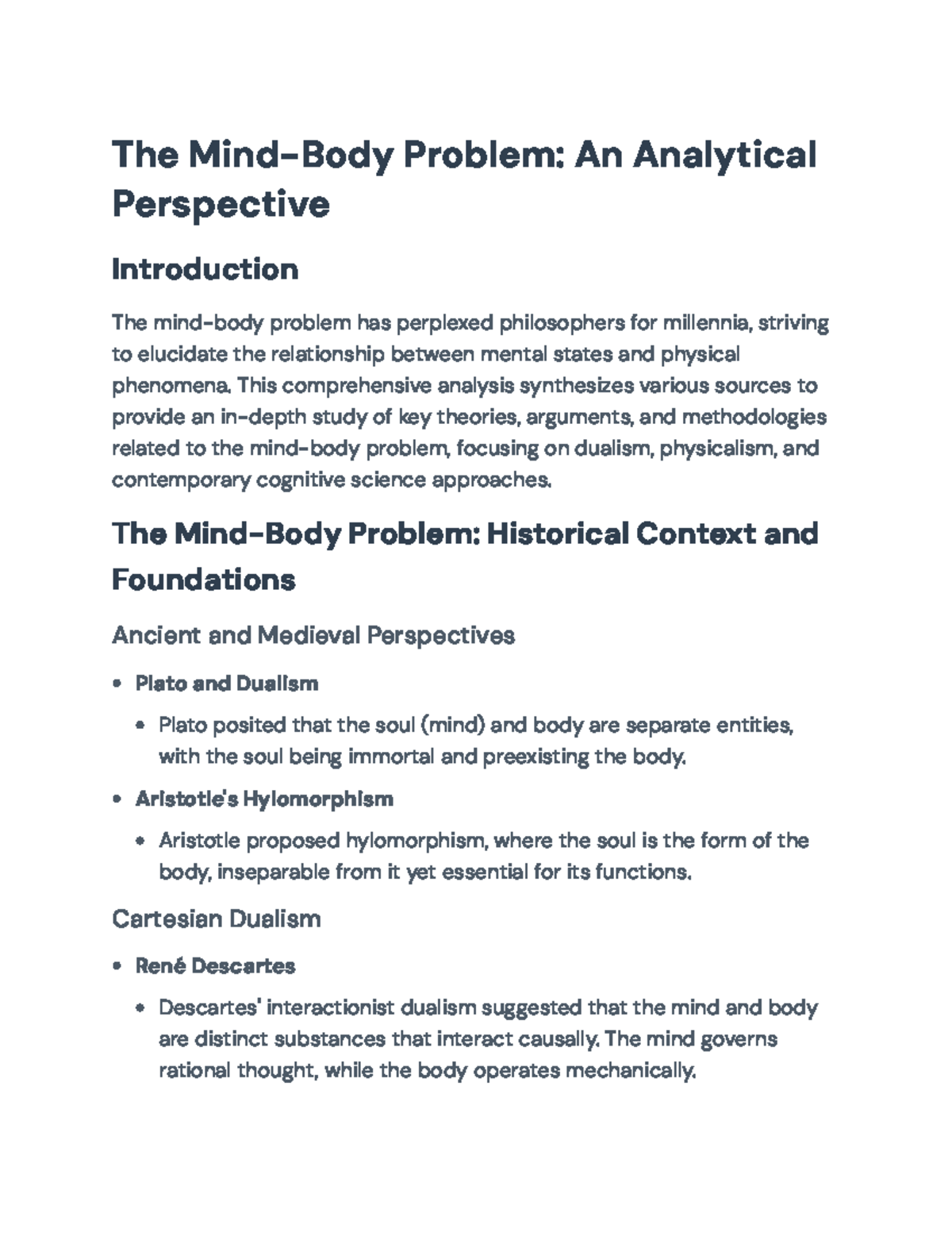 Analyzing the Mind-Body Problem: Philosophical and Scientific ...