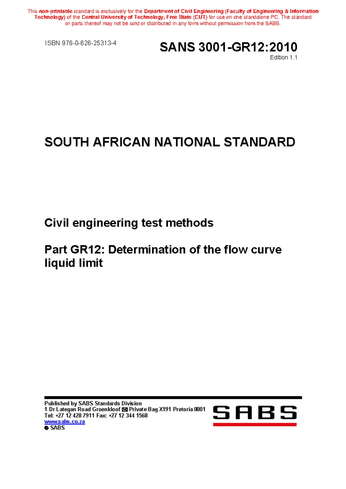 SANS3001-GR1 - NOTES - ISBN 978-0-626-25309- SANS 3001-GR1: Edition 1 ...