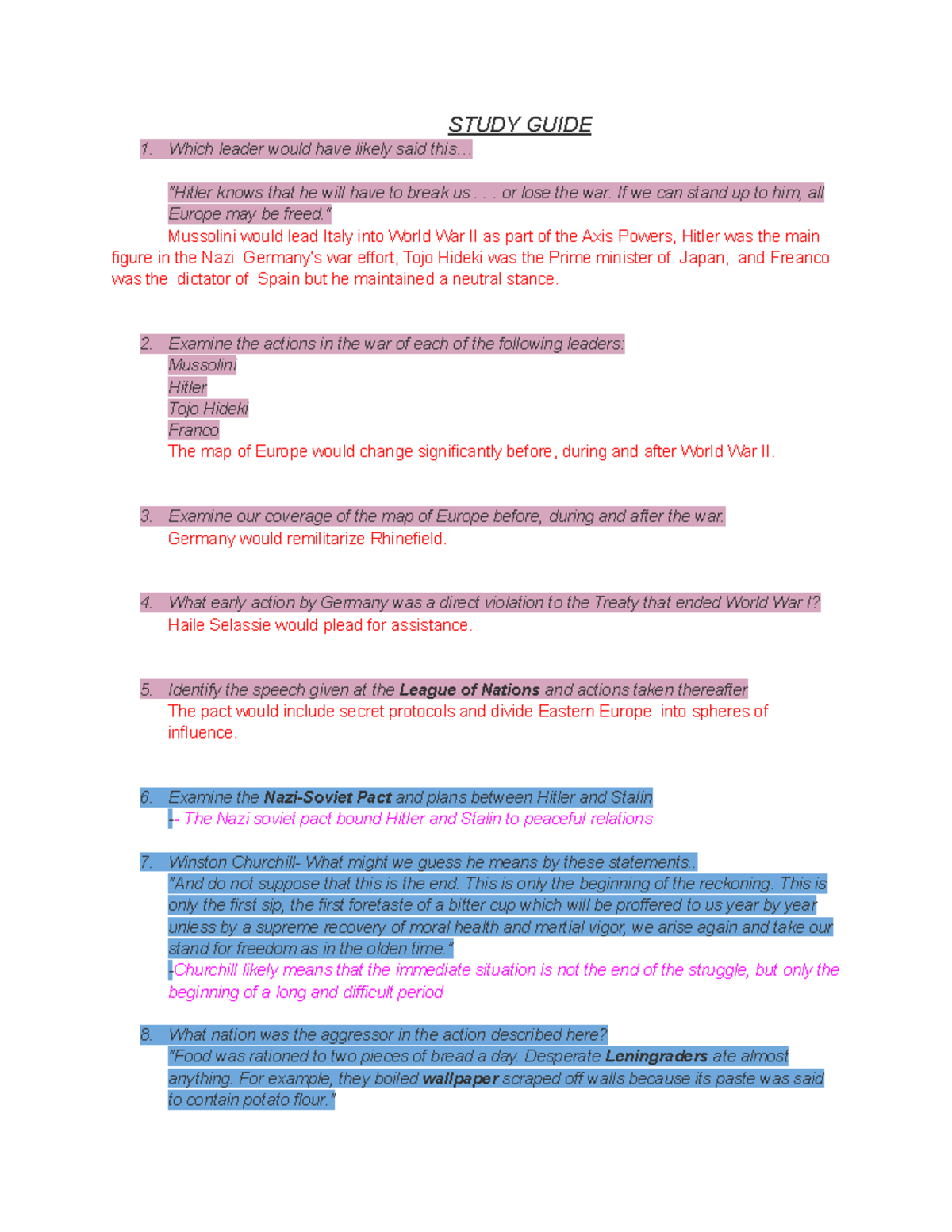 World War II Study Guide: Key Leaders and Events Analysis - Studocu