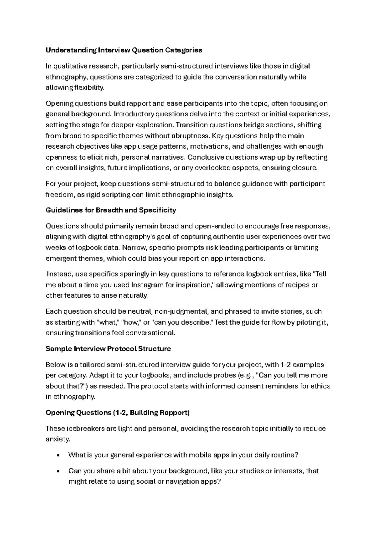 Interview Protocol for Qualitative Research: Understanding Question ...