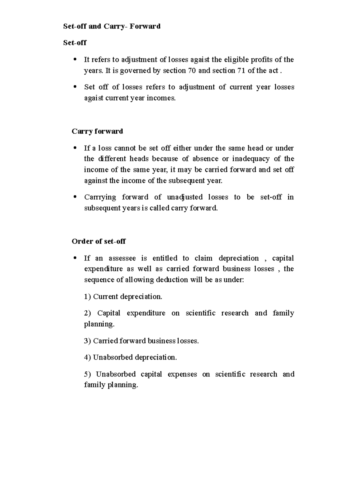 Set-off and Carry Forward of Losses: Key Provisions Explained - Studocu