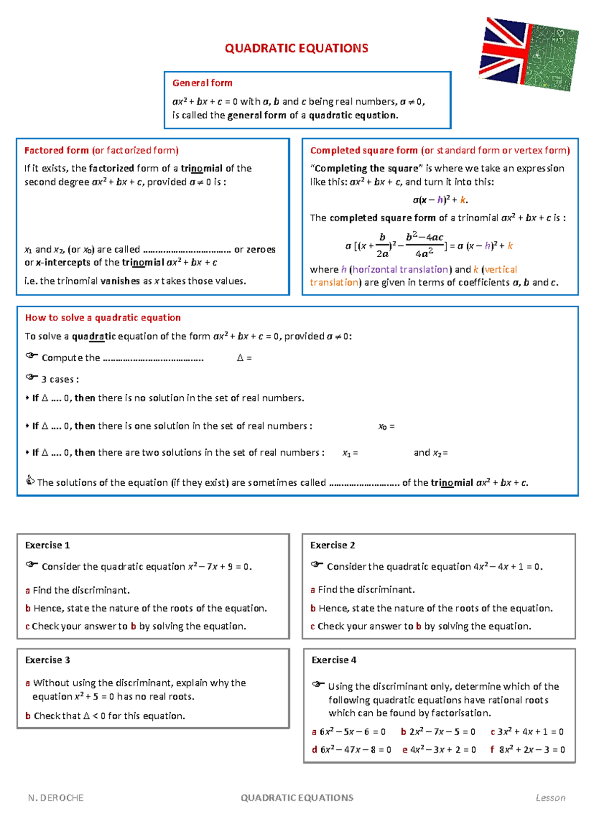 QUADRATIC EQUATIONS (MATH101) Lesson on Solving and Forms - Studocu