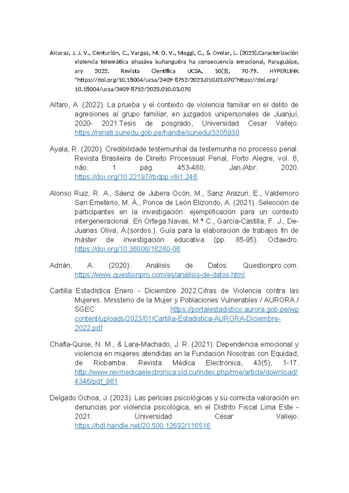 REFERENCIAS DE ARTICULOS Y LIBROS - Alcaraz, J. J. V., Centurión, C ...