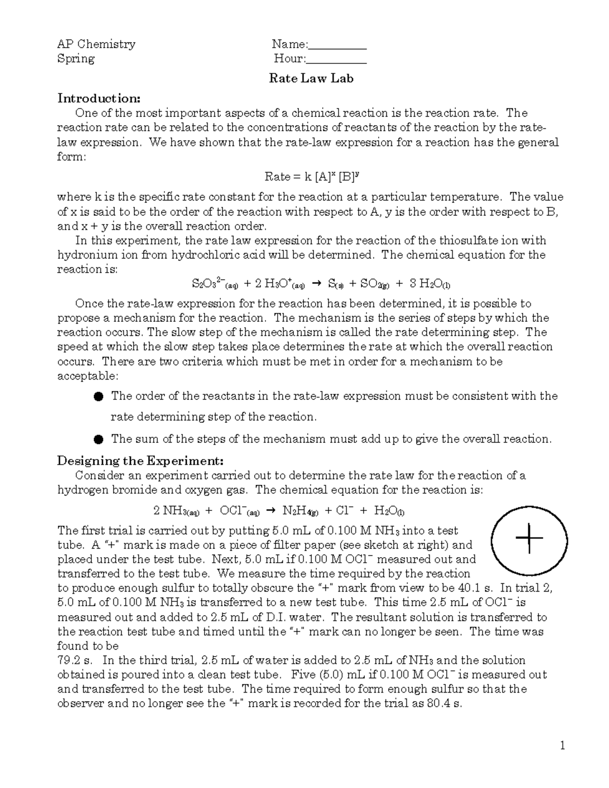 AP Chem Rate Law Lab: Investigating Reaction Rates & Mechanisms - Studocu