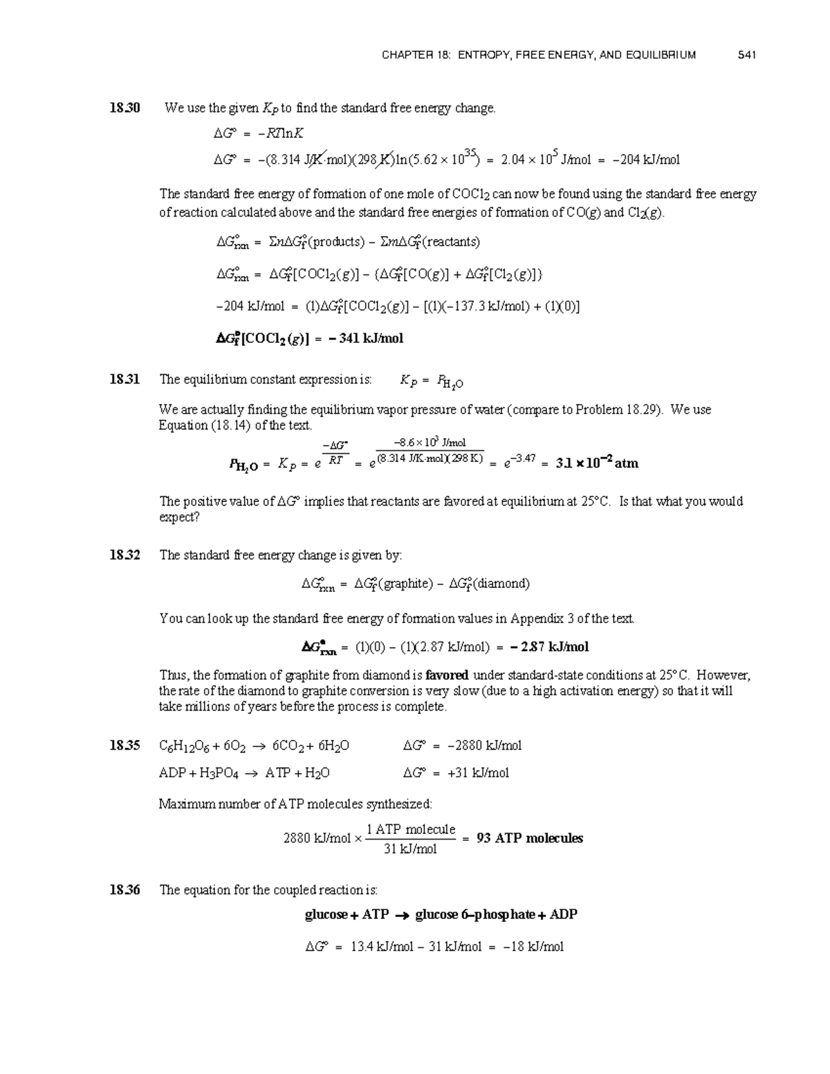 CHAPTER 18: ENTROPY, FREE ENERGY, AND EQUILIBRIUM SOLUTIONS (CHEM 10 ...