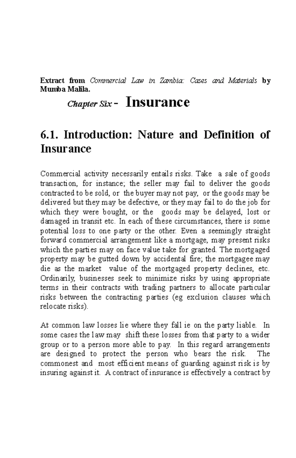 Insurance law summaries - General principles of insurance law Ch 1 ...