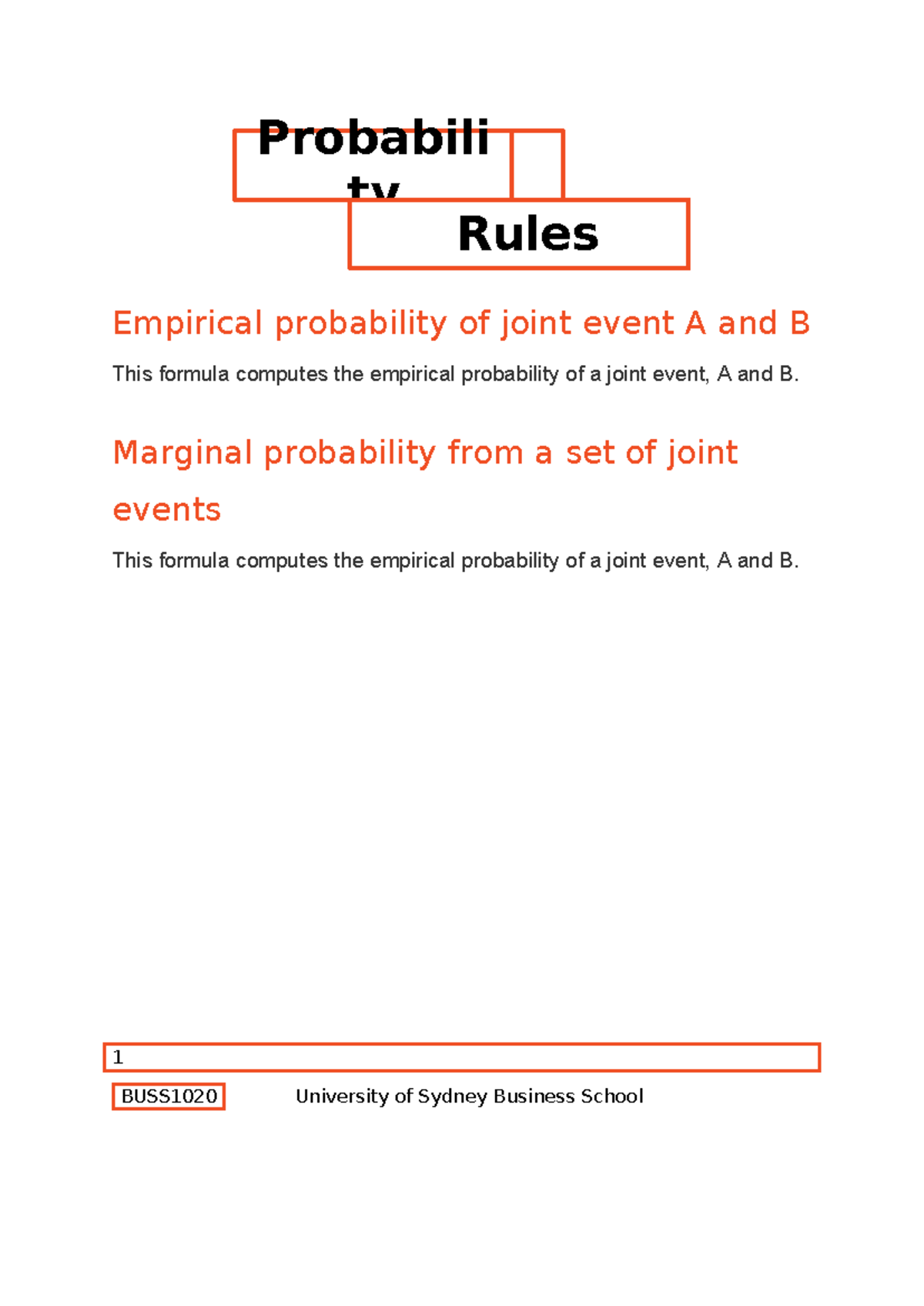 Probability rules - Empirical probability of joint event A and B This ...