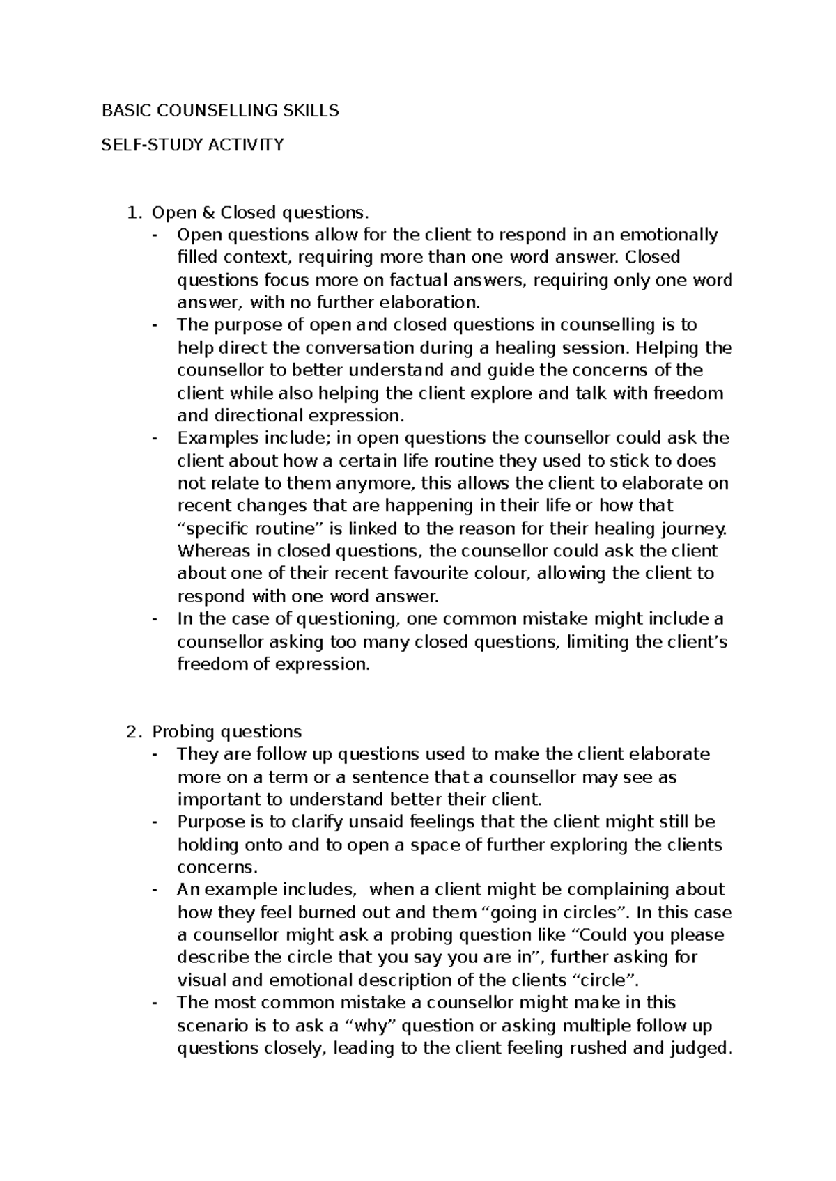 PSYC342 - Basic Counselling Skills: Open & Closed Questions Explained ...