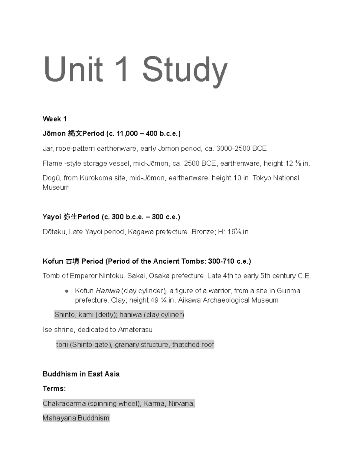 Unit 1 Study: Japanese Art History Overview - Studocu