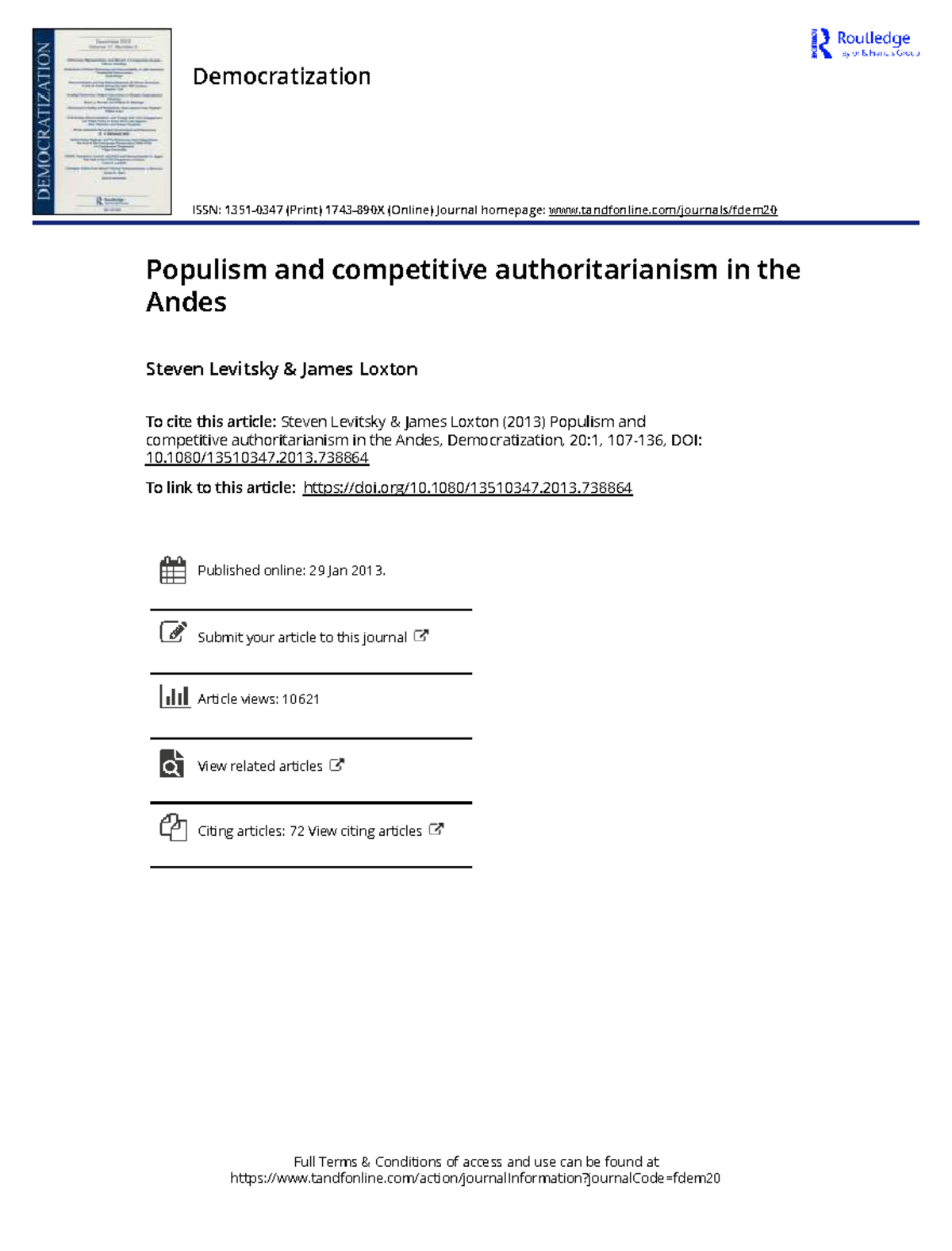 Populism and Competitive Authoritarianism in the Andes: A Study (ISSN ...