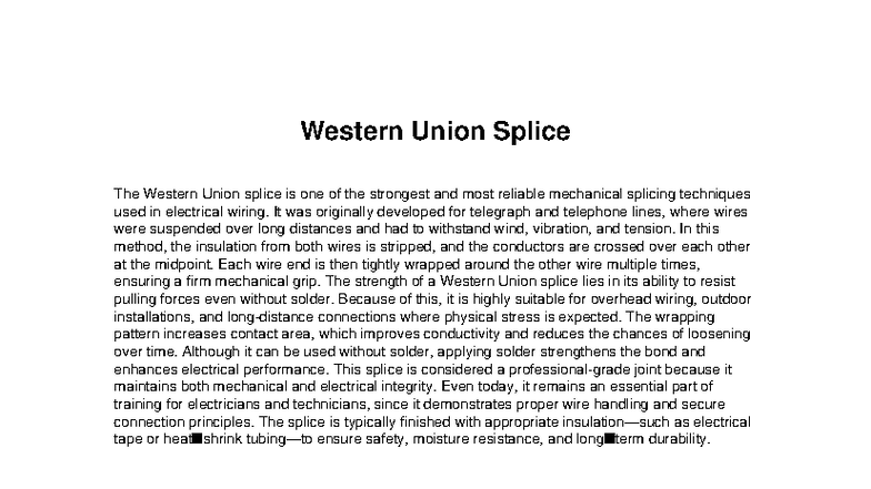 Wire Splices Notes: Western Union, Tap, and Fixture Techniques - Studocu