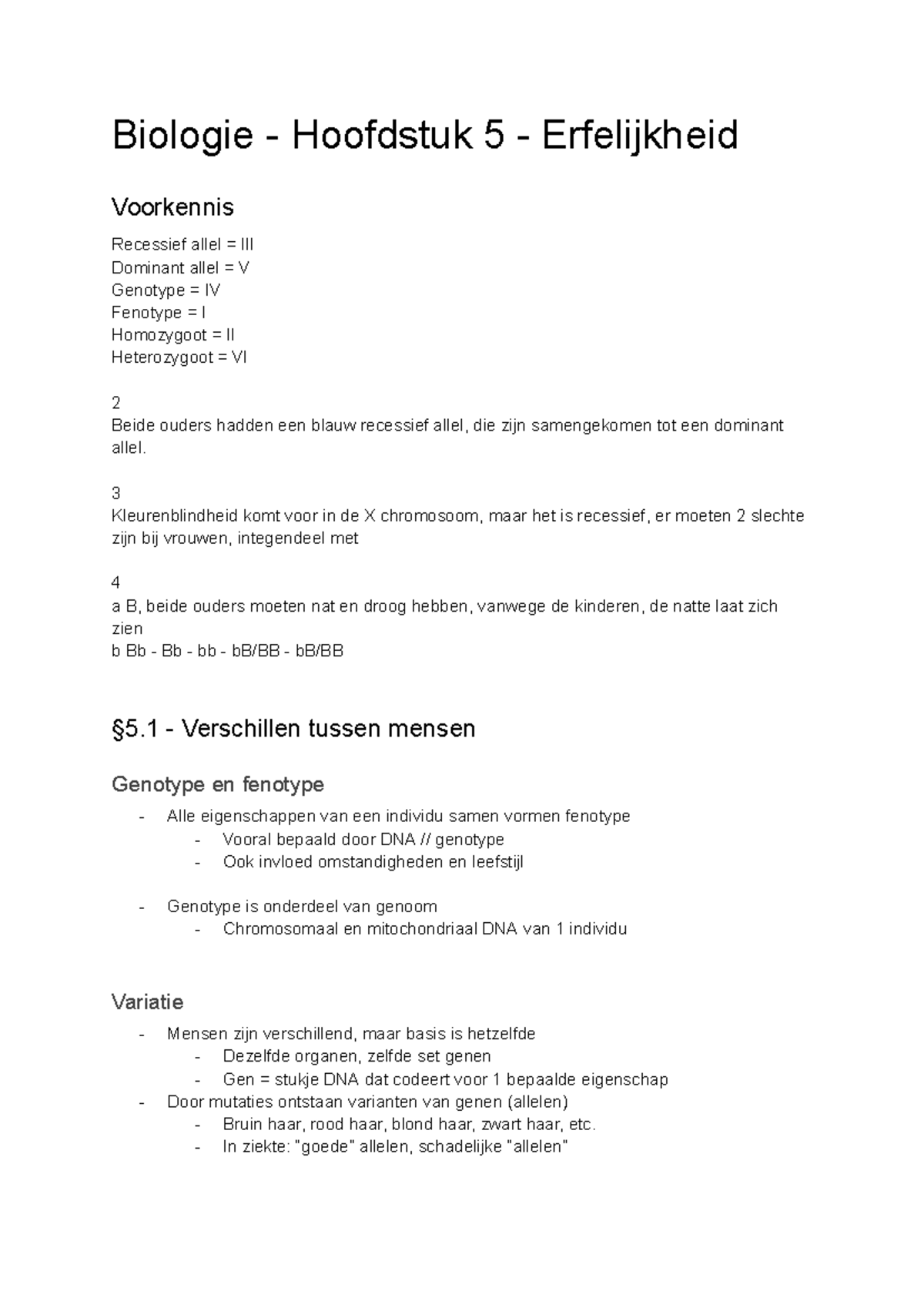 Biologie - Hoofdstuk 5 - Erfelijkheid en Genetische Variatie - Studeersnel