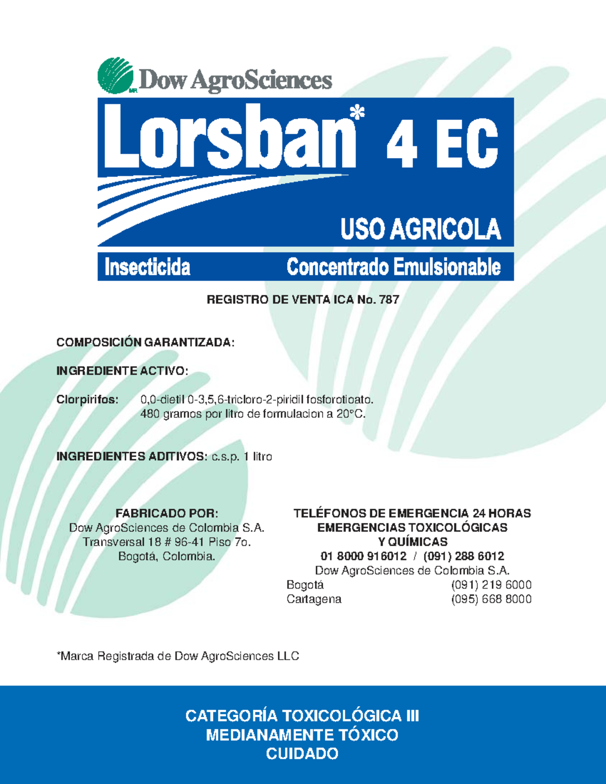 FT Lorsban 4 EC - Ficha Técnica de Insecticida para Cultivos - Studocu
