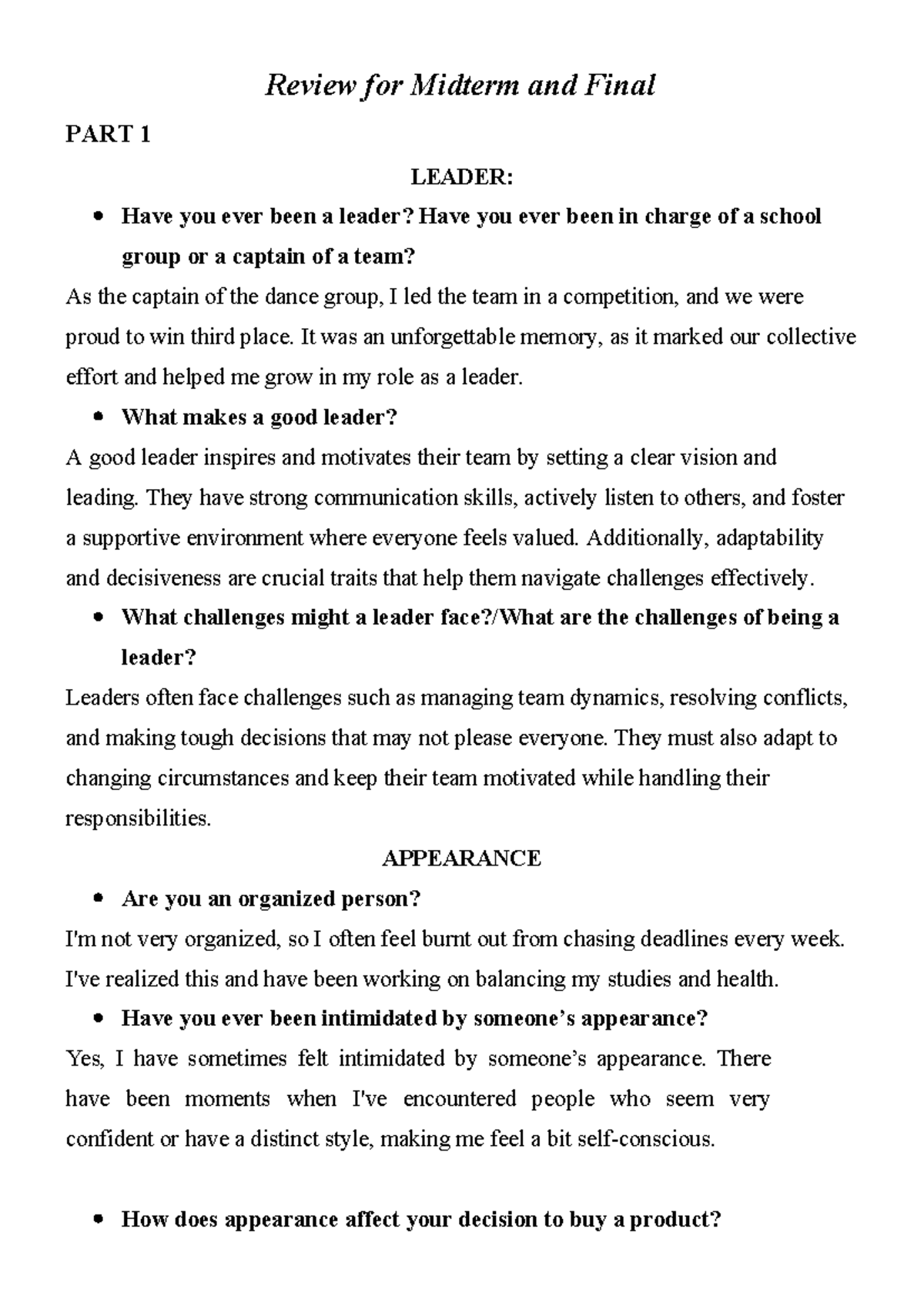 Review for Midterm and Final Speaking - Review for Midterm and Final ...
