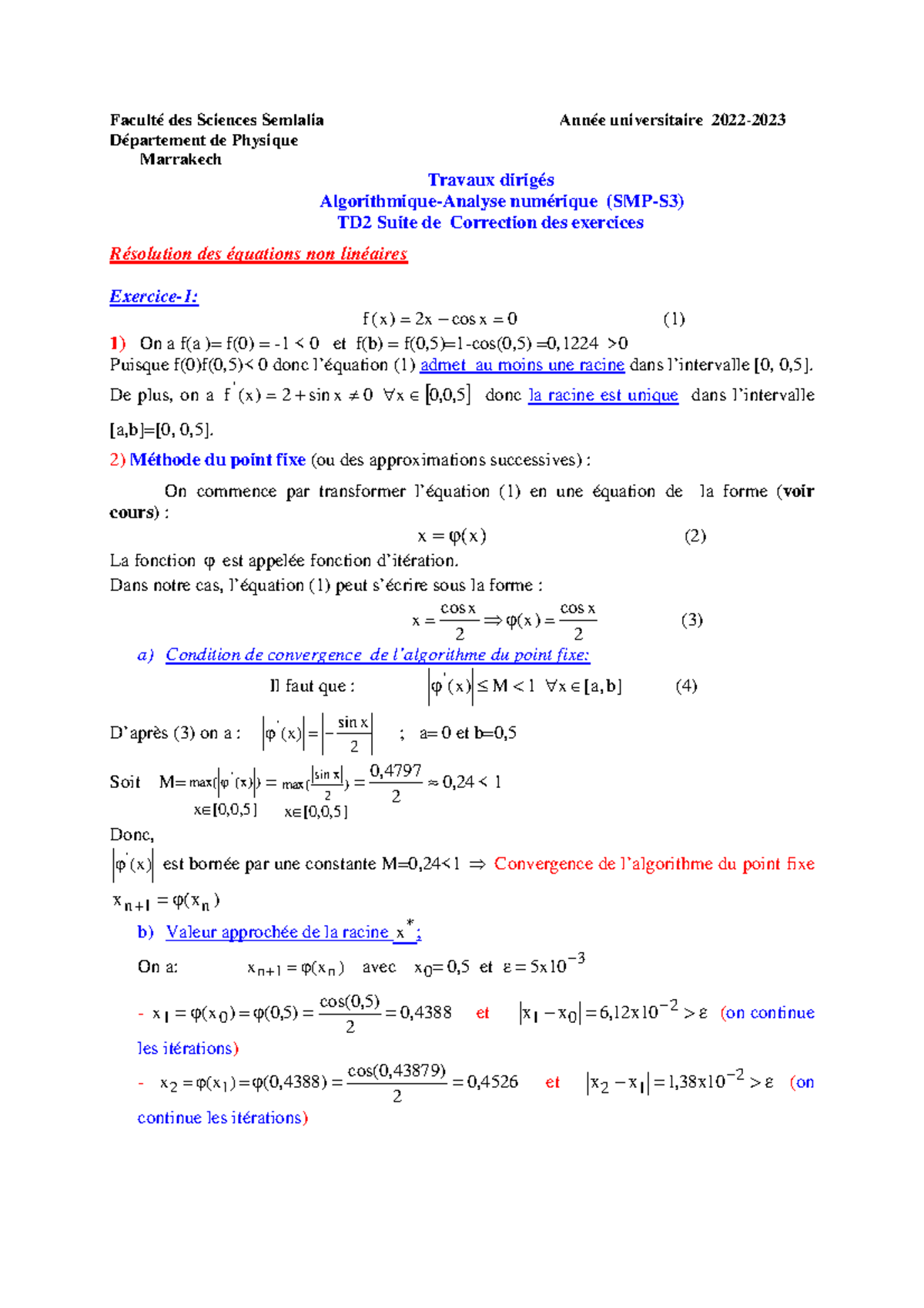 TD2-Suite de Correction des Équations Non Linéaires (SMP-S3) - Studocu