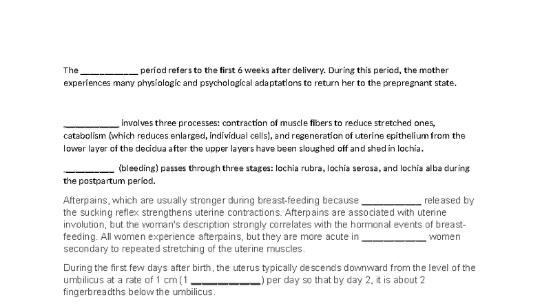 Ch. 15 Postpartum Adaptations: Physiological & Psychological Changes ...