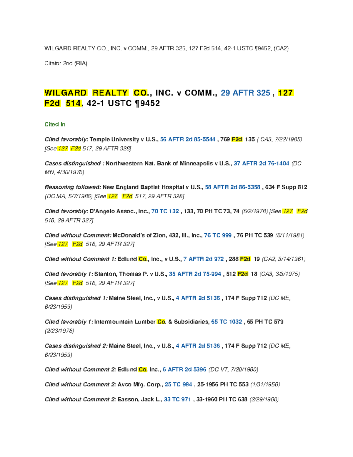 F-1214: Wilgard Realty Co. v. Comm. - Federal Tax Analysis - Studocu