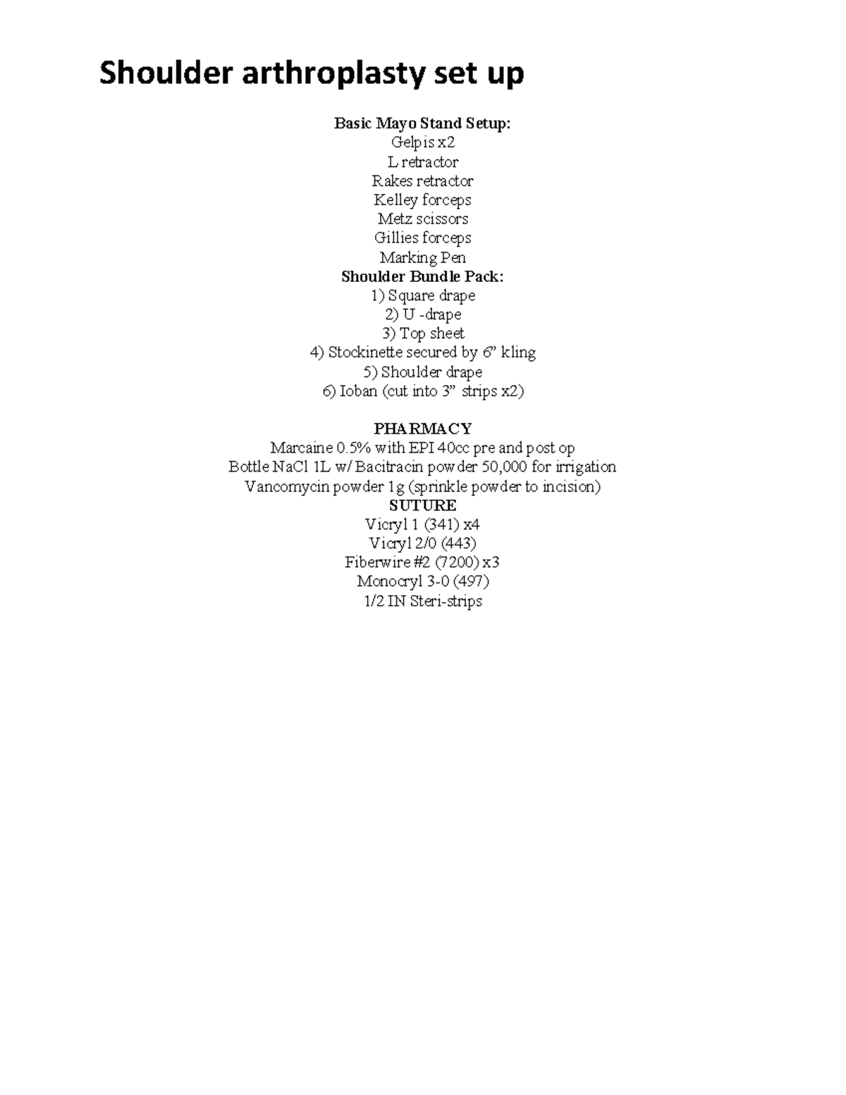 Shoulder Arthroplasty Setup: Essential Instruments & Supplies - Studocu