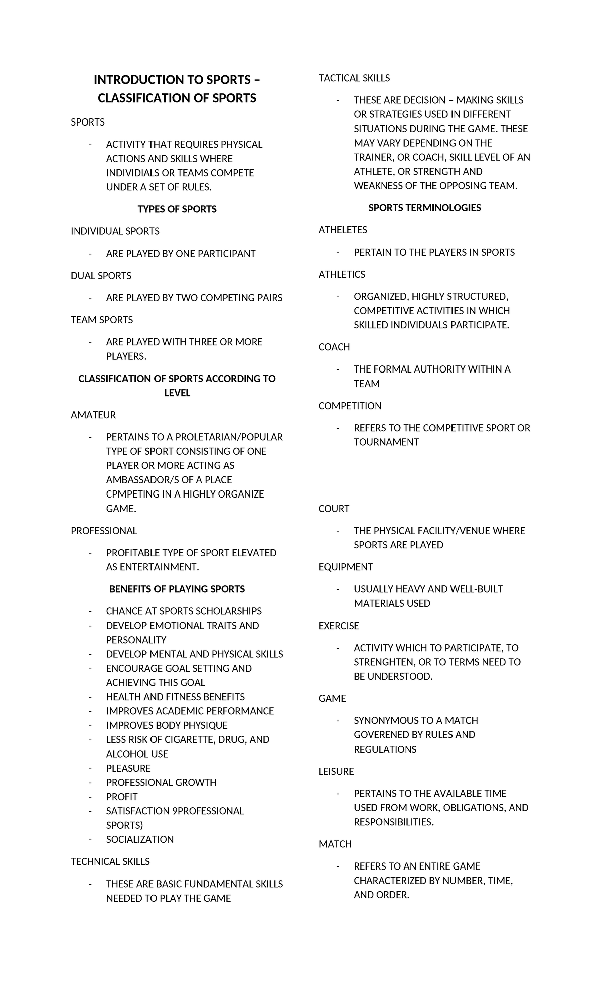 Introduction TO Sports - INTRODUCTION TO SPORTS – CLASSIFICATION OF ...