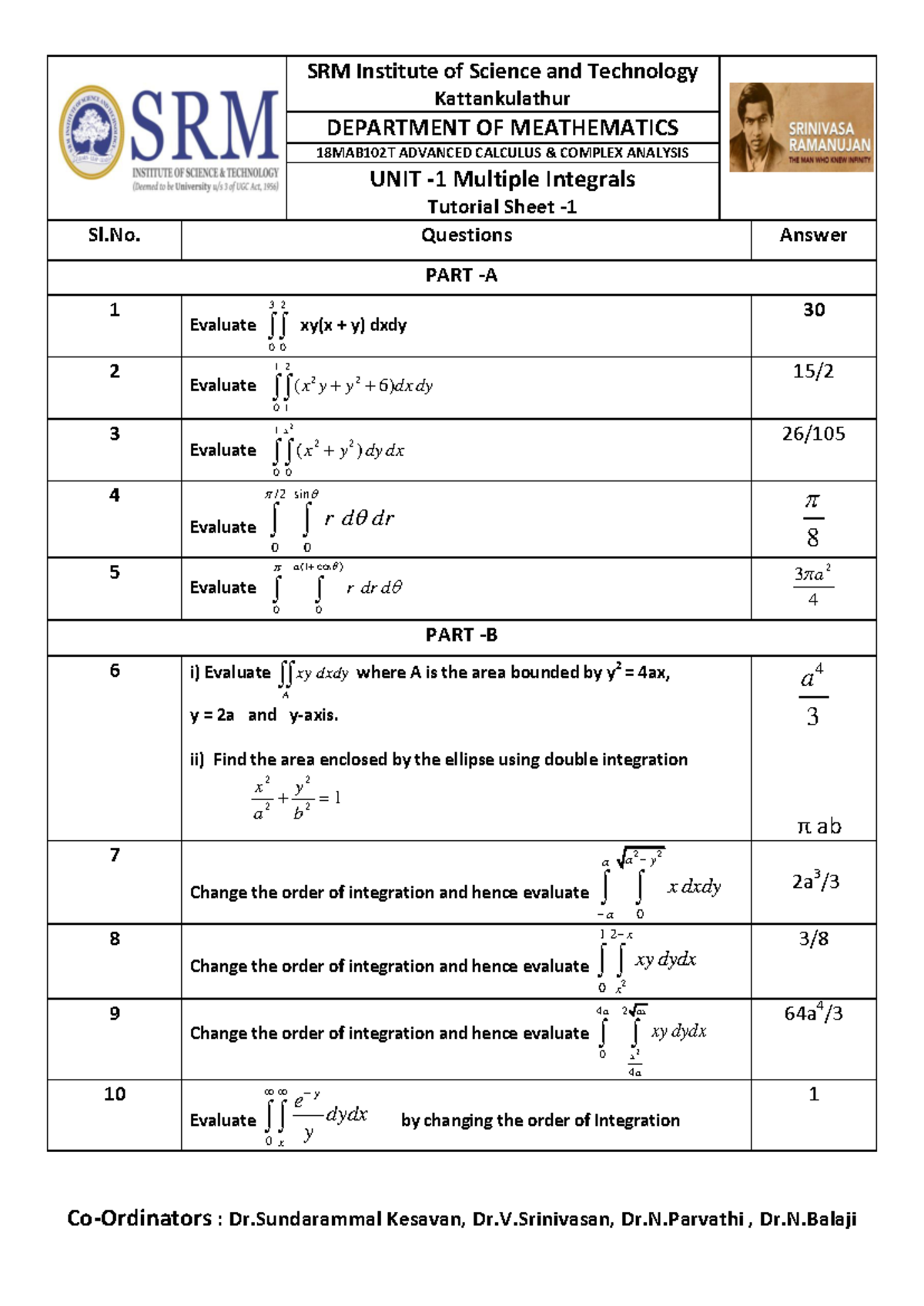 18MAB102T- Tutorial - SRM Institute of Science and Technology ...