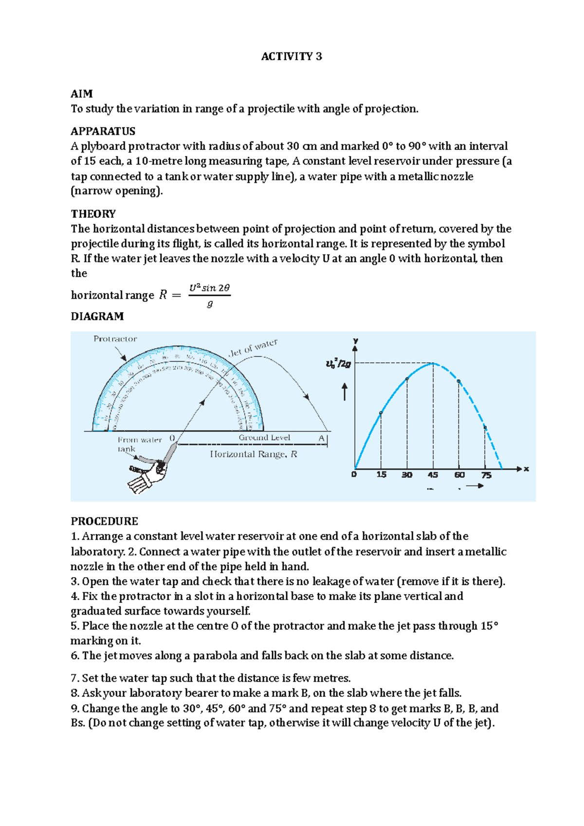 Physics Experiment (PH101): Activity 3 - Projectile Range Analysis ...