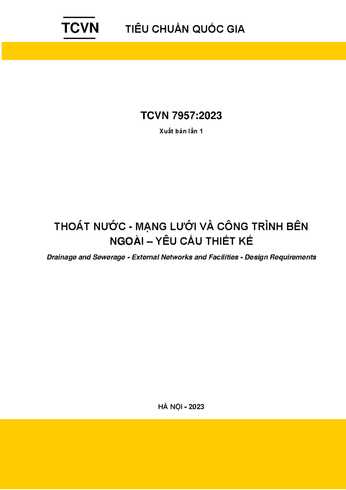 TCVN 7957:2023 Tiêu Chuẩn Thiết Kế Hệ Thống Thoát Nước Mạng Lưới - Studocu