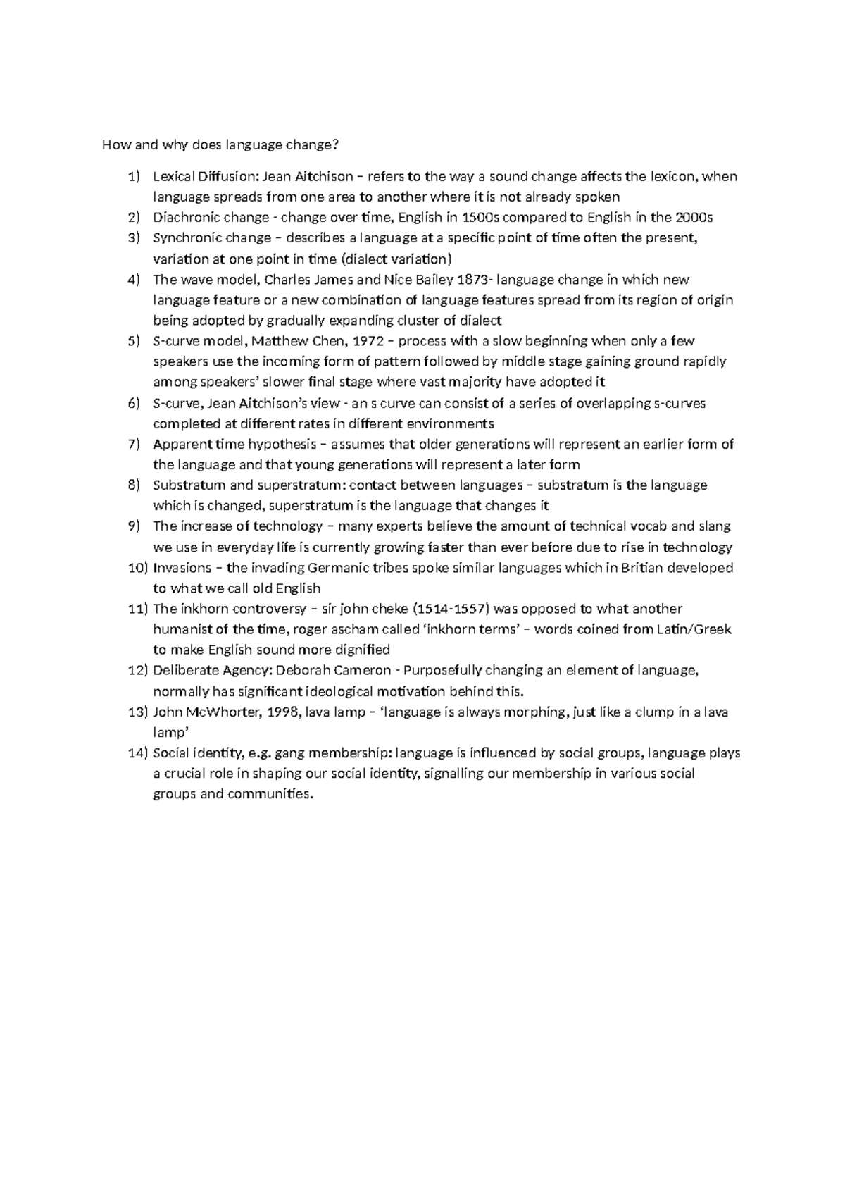 Language Change: Mechanisms and Theories Explained - Studocu