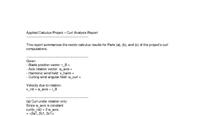 Applied Calculus Project: Curl Analysis Report - Studocu