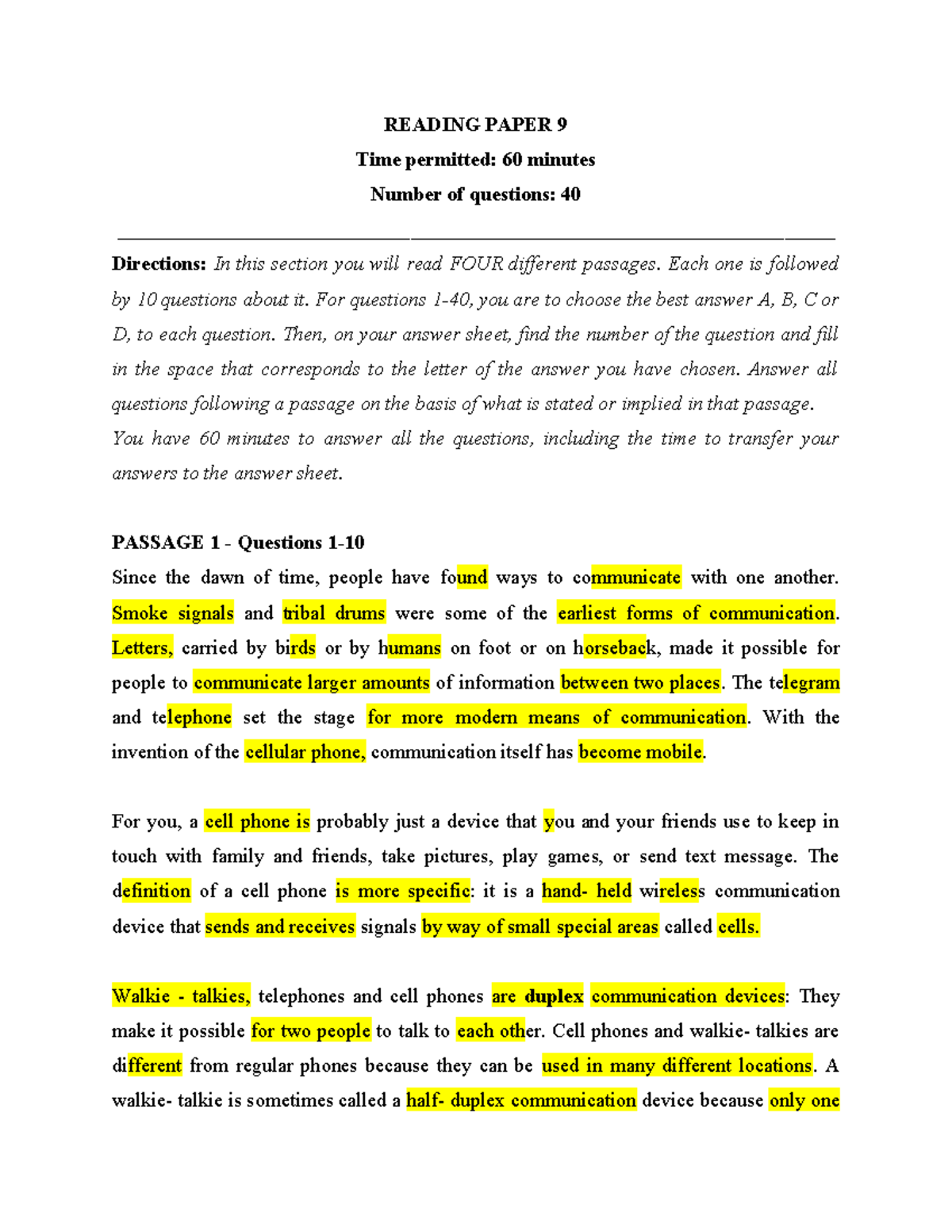 Vstep Reading Paper 9: Comprehensive Practice Questions - Studocu