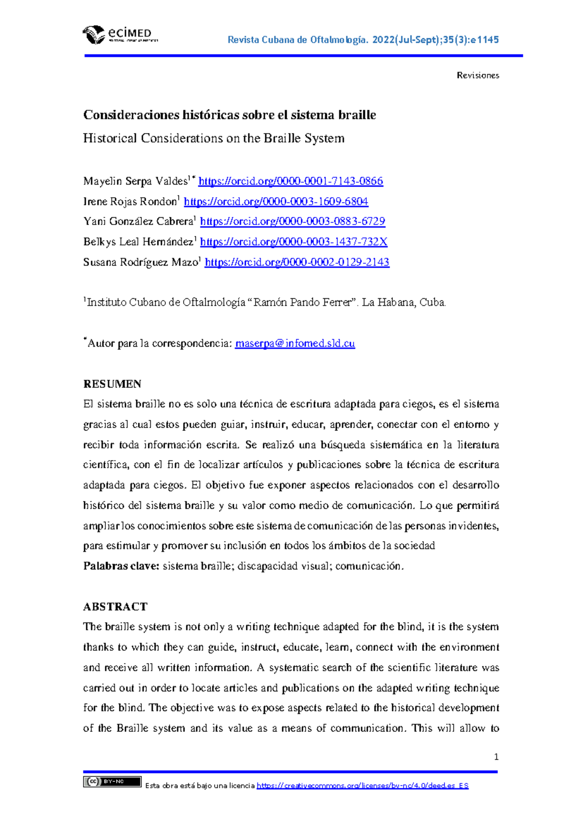 Historia del Sistema Braille: Consideraciones Históricas y Educativas ...