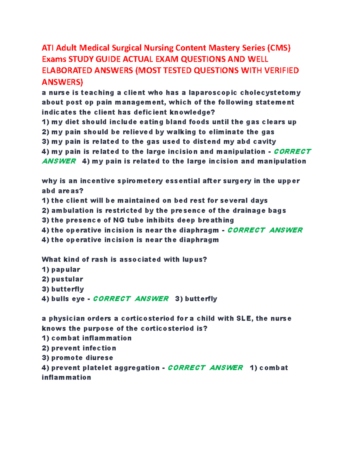 ATI Adult Medical Surgical Nursing Exam Study Guide & Practice ...