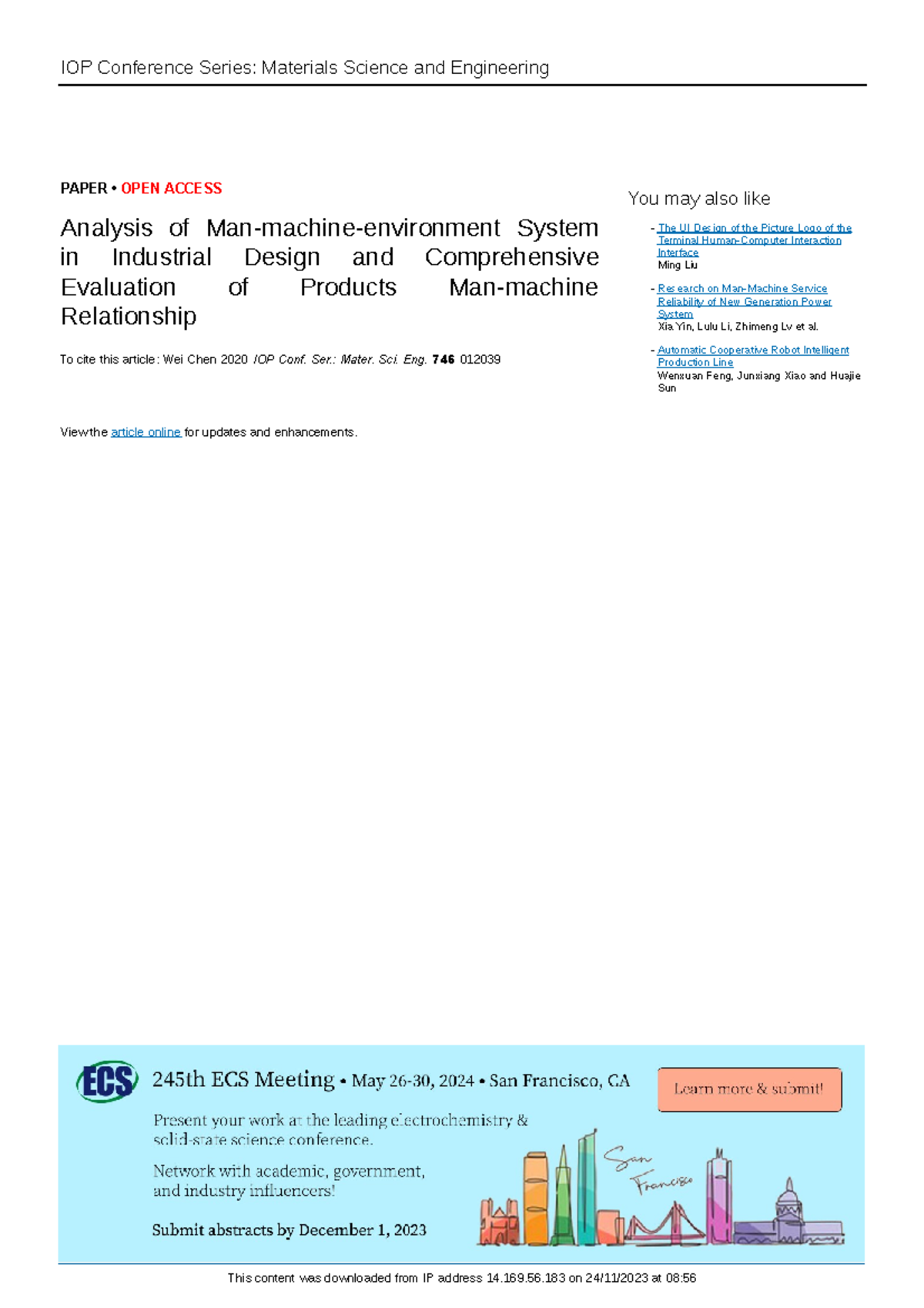 Analysis of Man-Machine-Environment System: IOP Conf. Ser. Mater. Sci ...