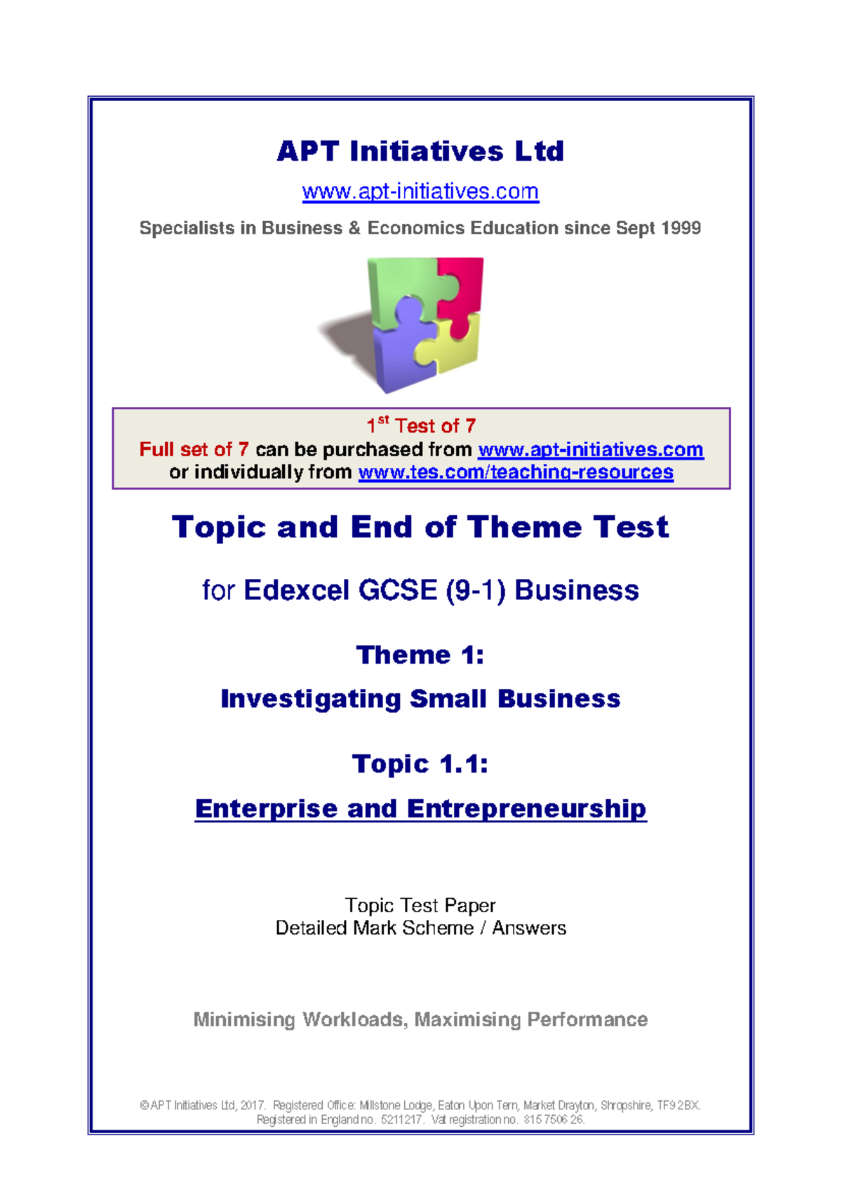 Edexcel GCSE Bus (9-1) Theme 1: Topic Test 1 - Enterprise ...