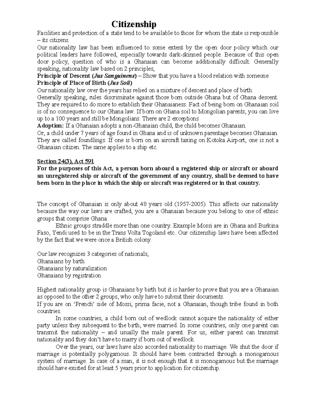 Citizenship Constitutional Law Notes - Citizenship Facilities and ...