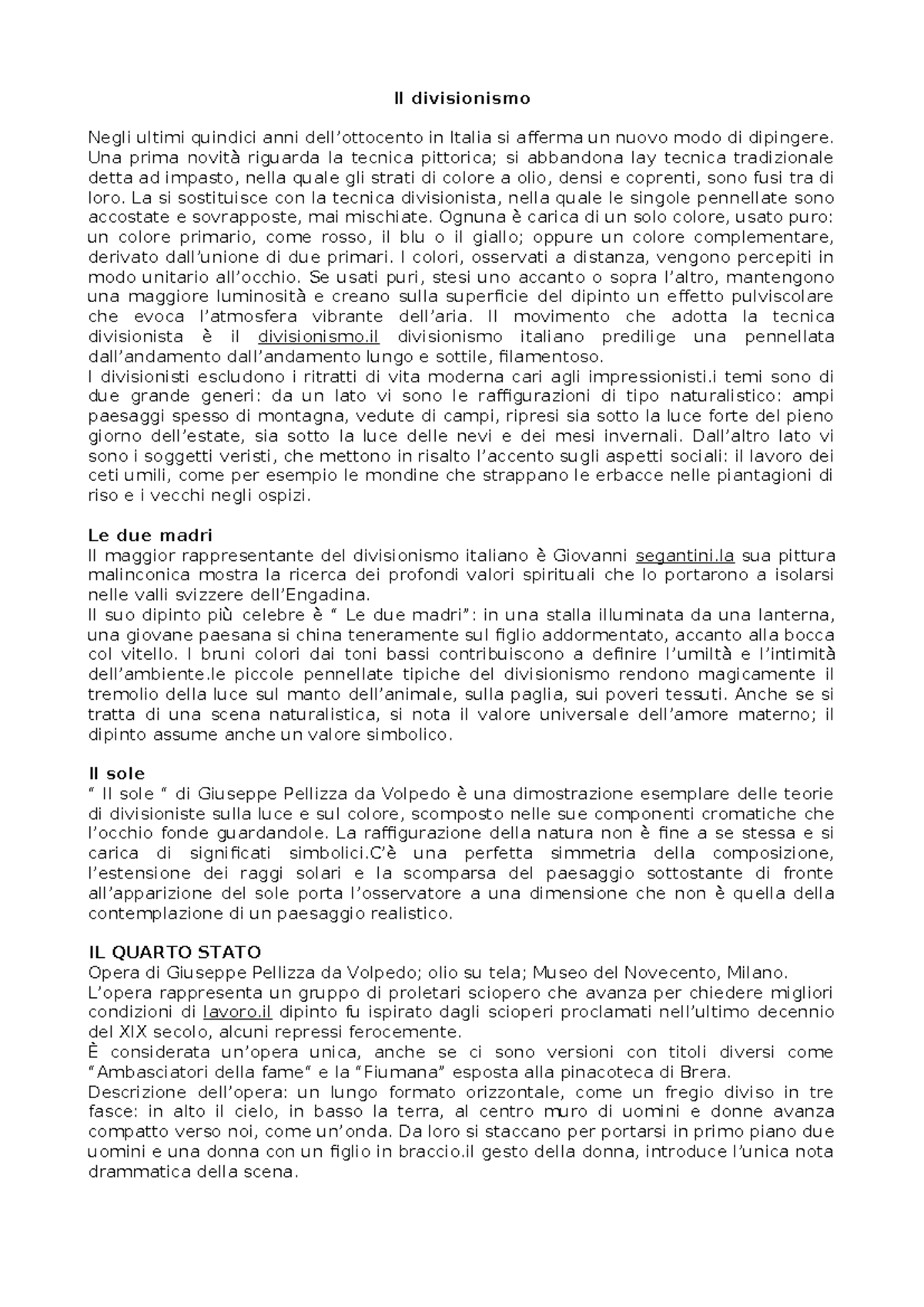 Il Divisionismo in Italia: Appunti per Tesina di Terza Media - Studocu