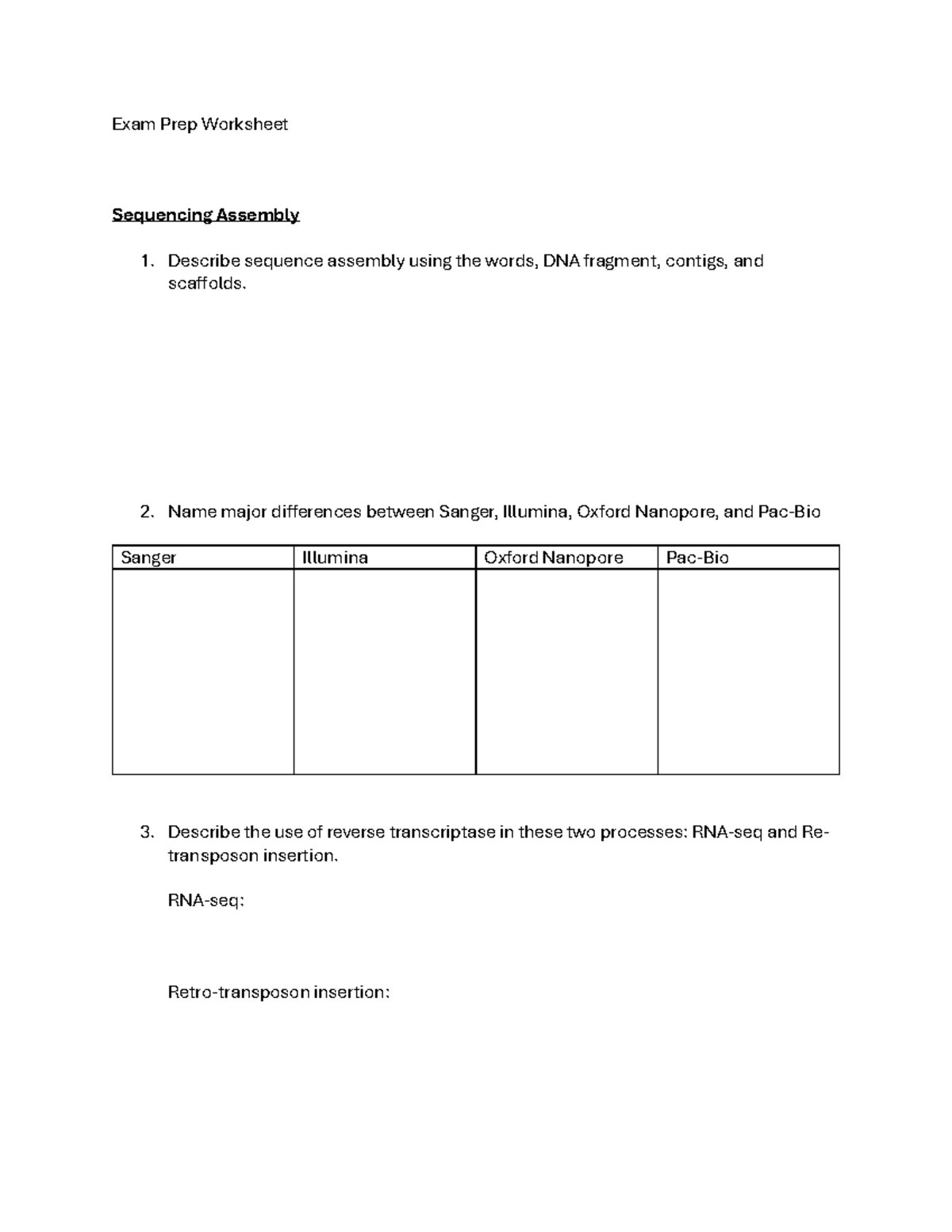 Exam Prep Worksheet MCB 104: Sequencing & Gene Regulation Concepts ...