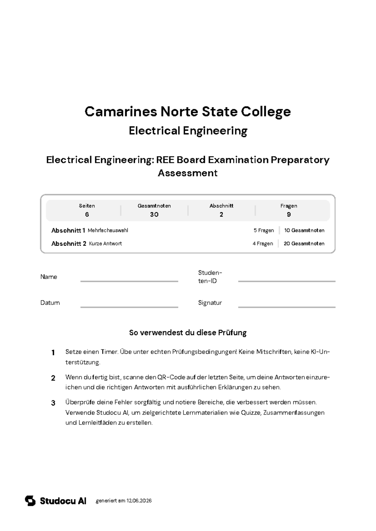 REE Board Exam Prep: Electrical Engineering Assessment - Studocu