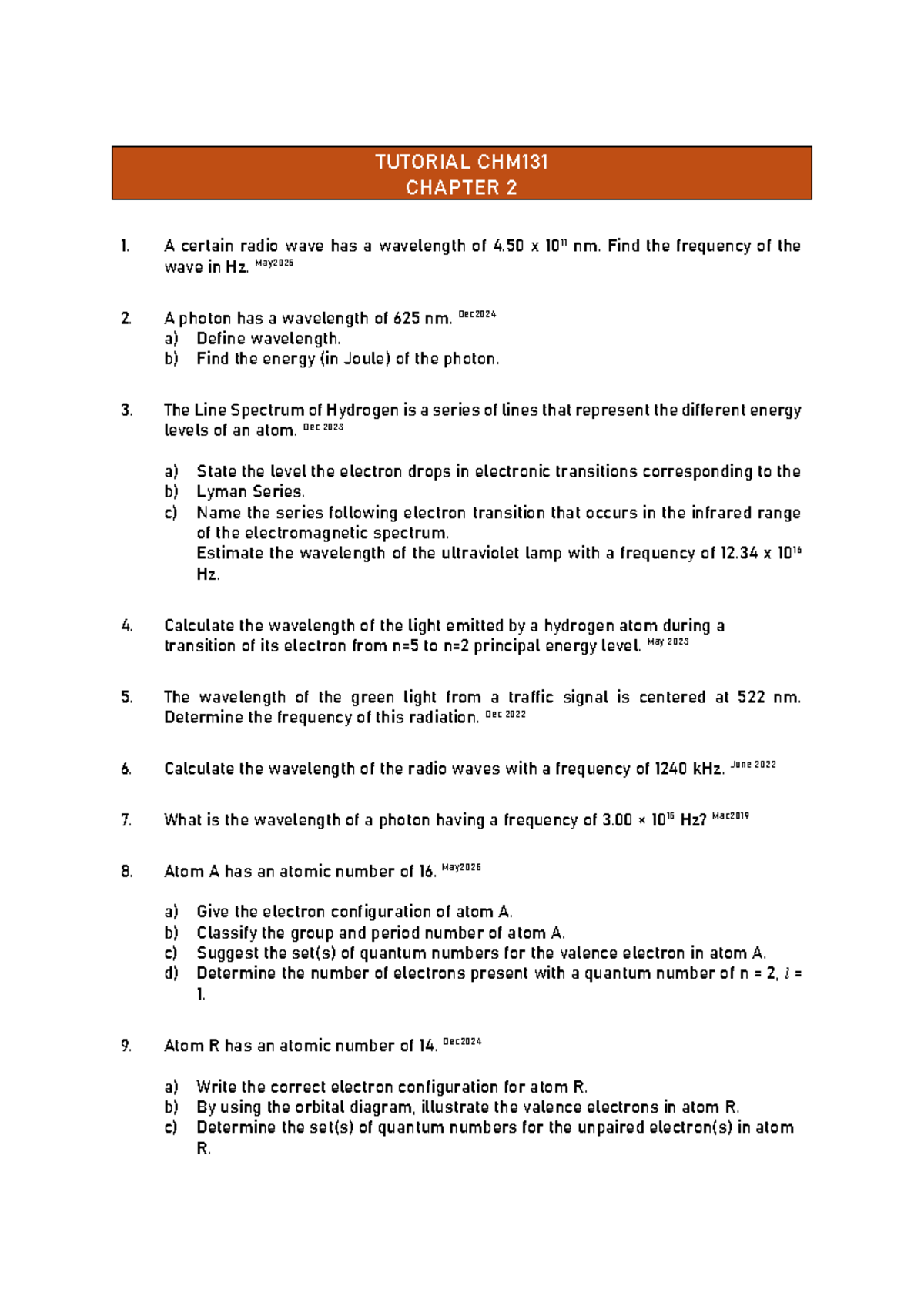 TUTORIAL CHM131 CHAPTER 2: Waves, Photons, and Atomic Structure - Studocu