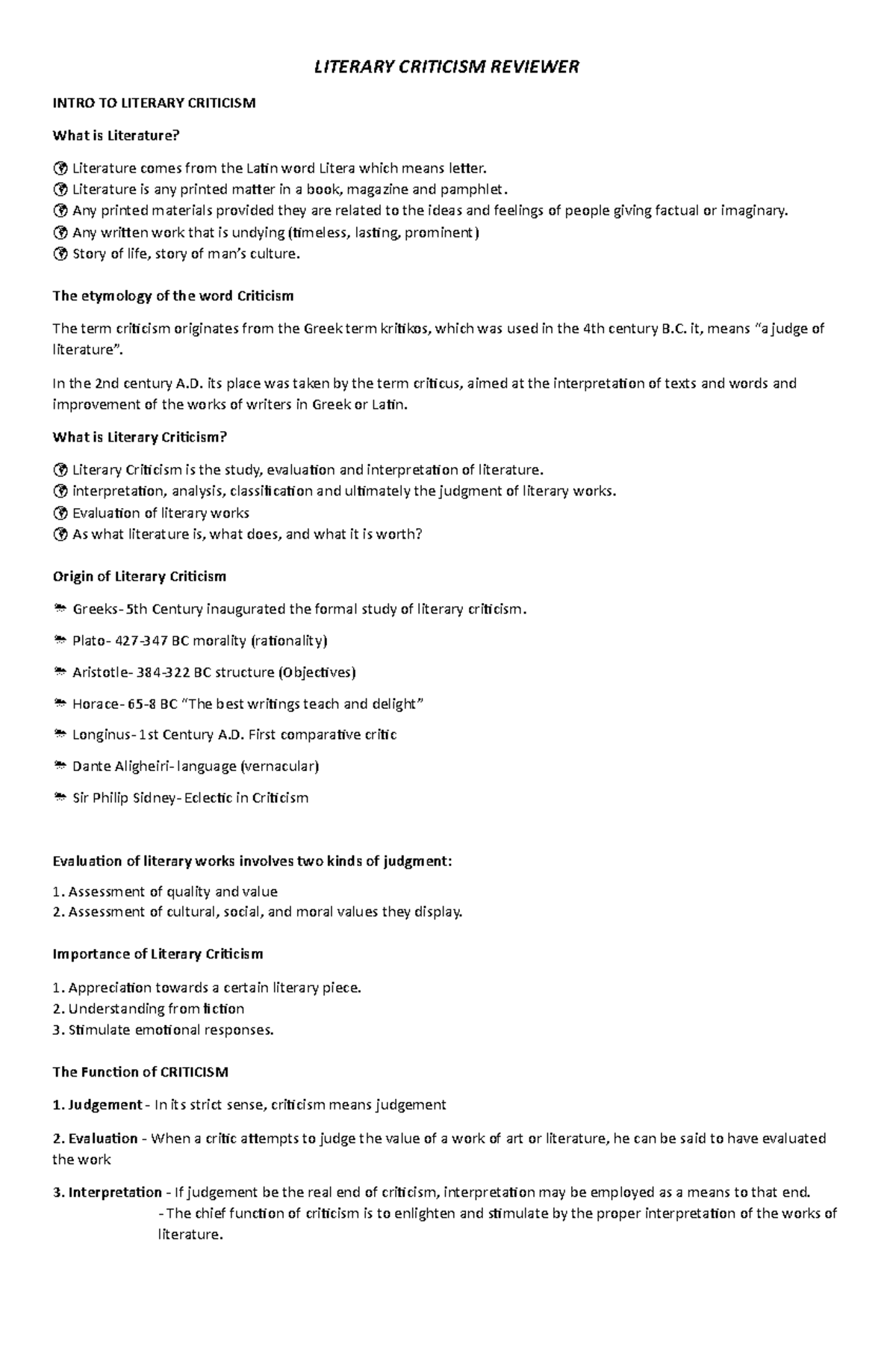 Literary Criticism Overview: A Comprehensive Guide for LIT 101 - Studocu