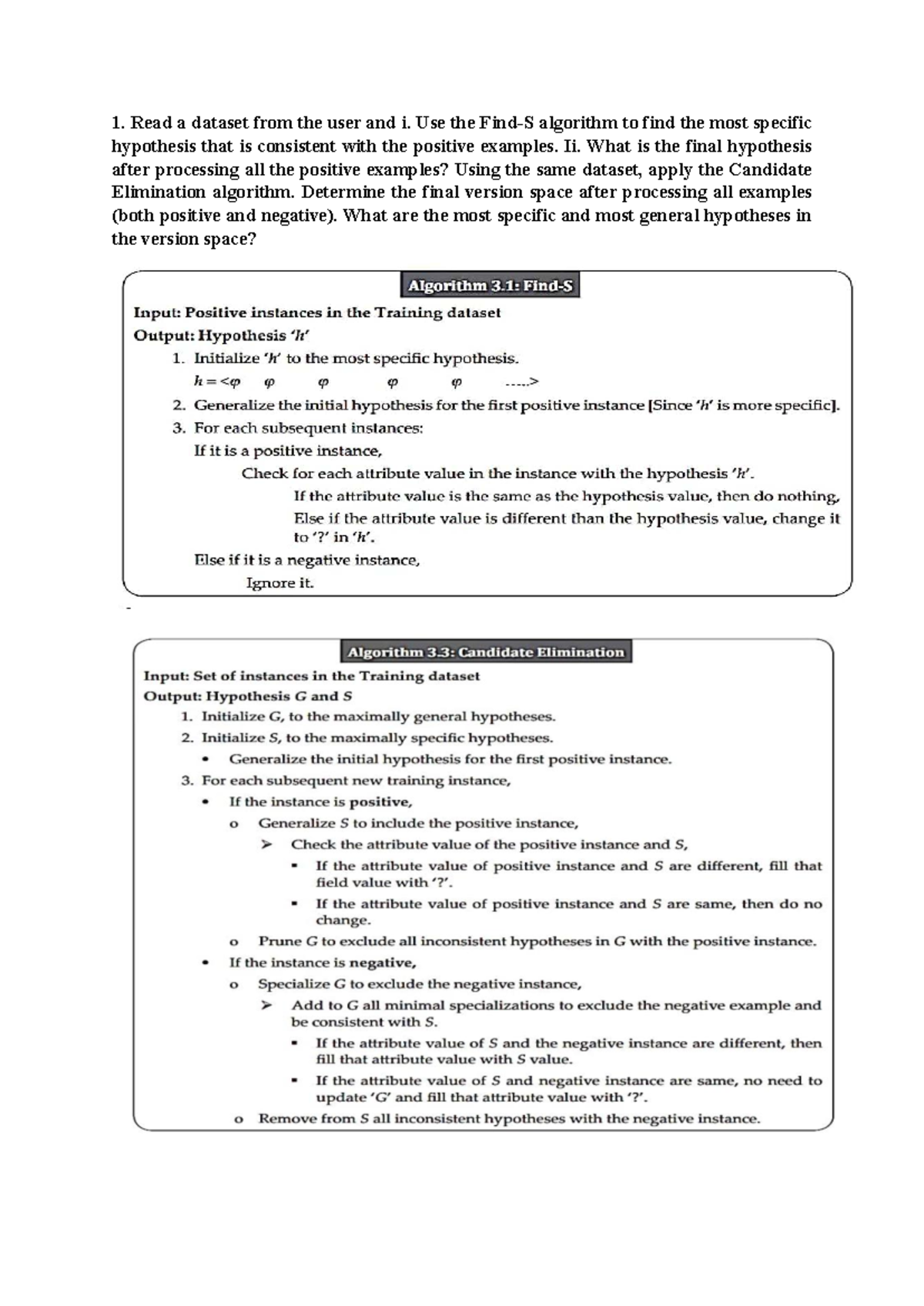ML1-Find S & Candidate elimination - artificial intelligence and ...