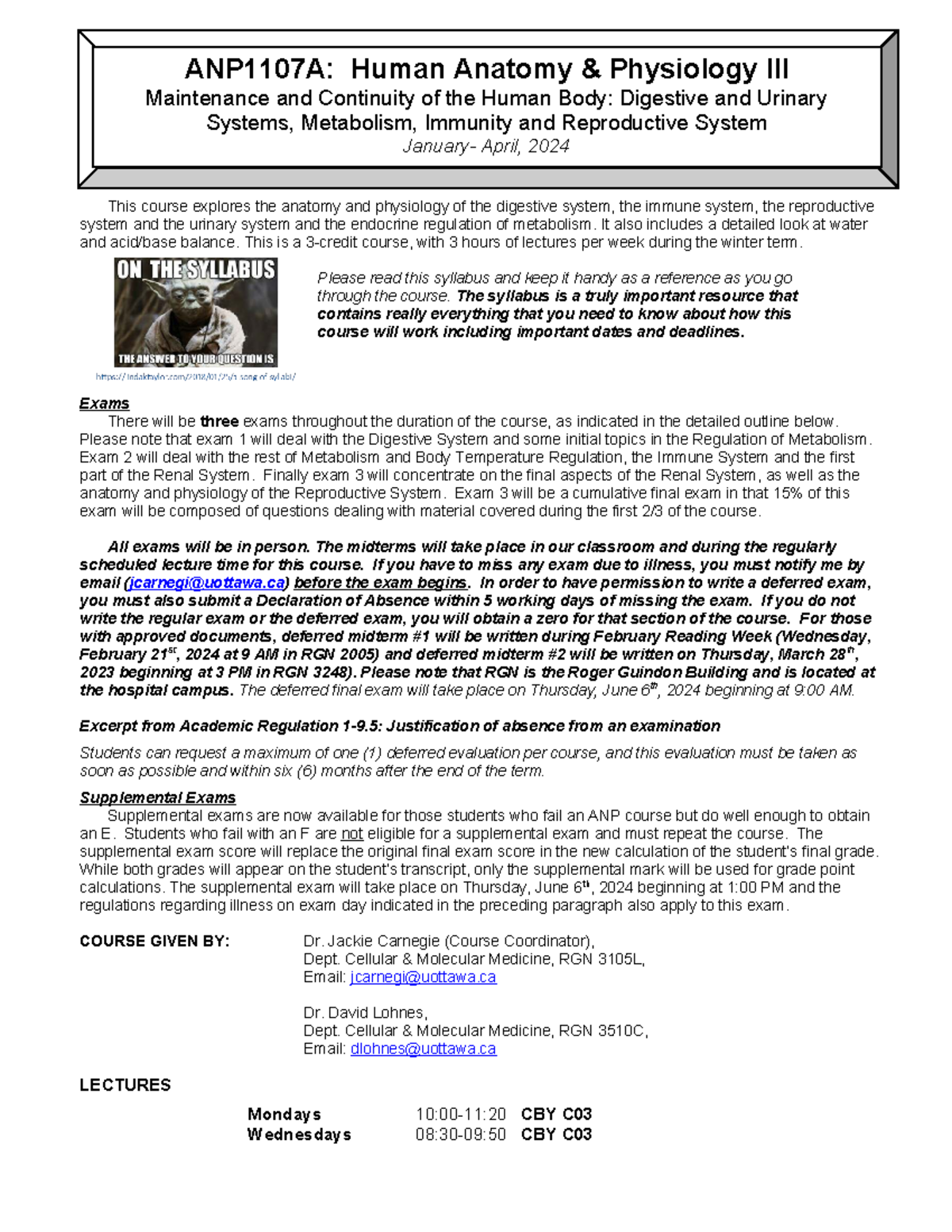 ANP1107A: Syllabus for Human Anatomy & Physiology - 2024 - Studocu