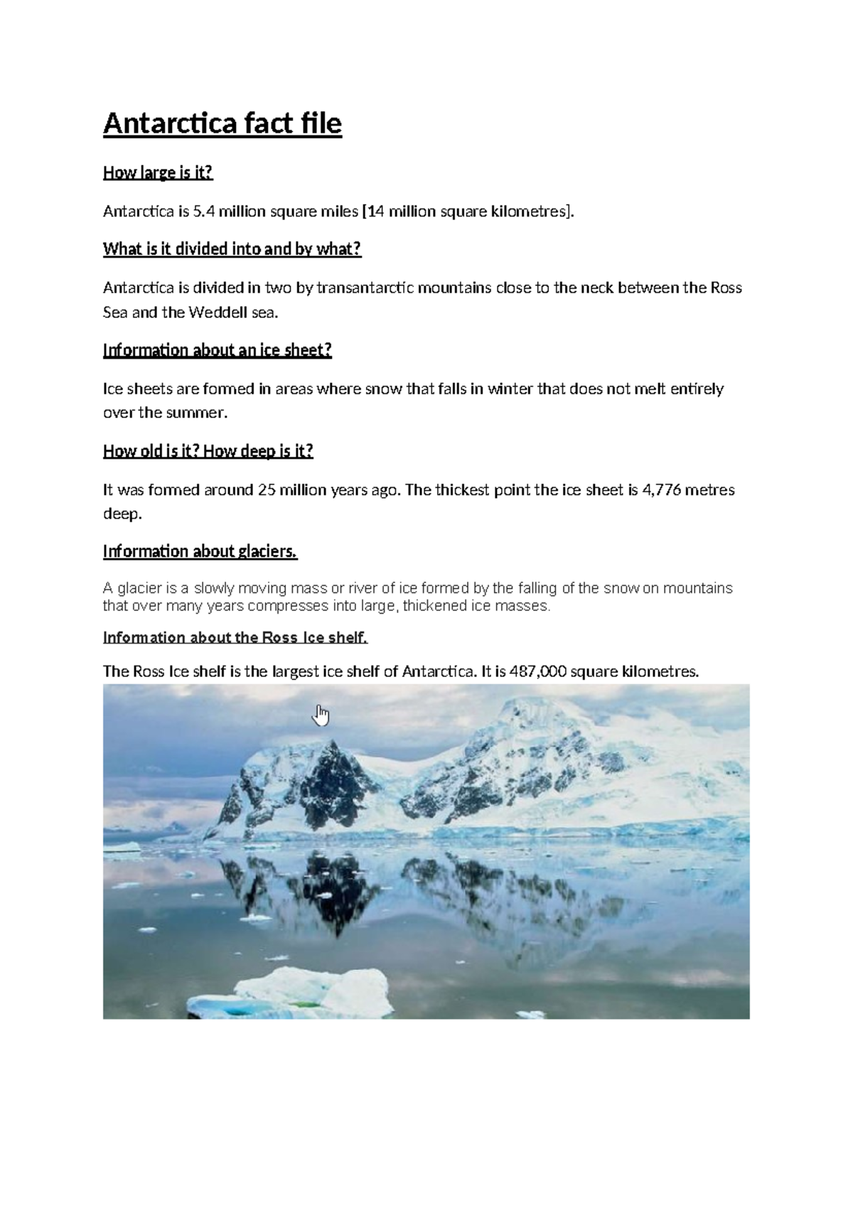 Antarctica Fact File: Size, Ice Sheets, and Glaciers Overview - Studocu