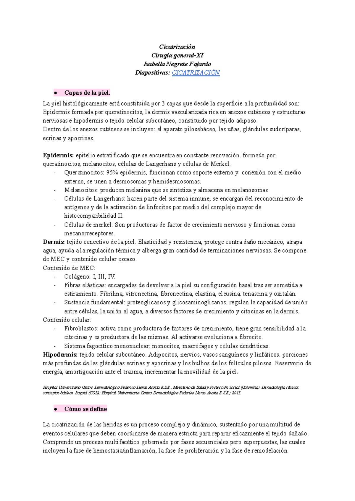 CICATRIZACIÓN: Resumen de Procesos y Fases en Cirugía - ISABELLA ...