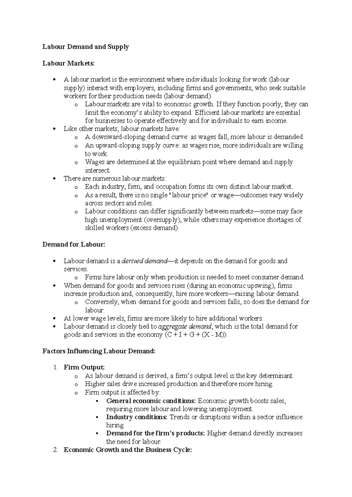 Labour Demand and Supply: Understanding Labour Markets Dynamics - Studocu
