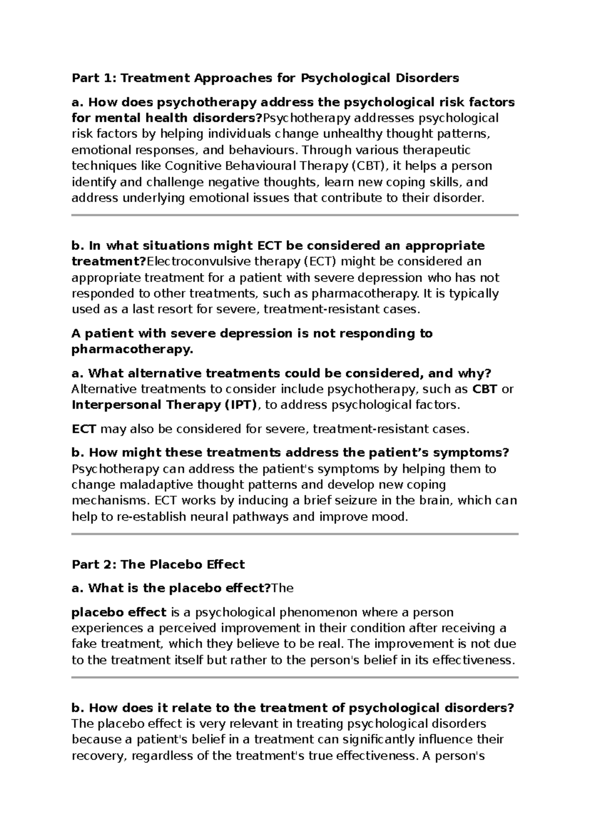 Psychology 101: Treatment Approaches & Placebo Effect Insights - Studocu
