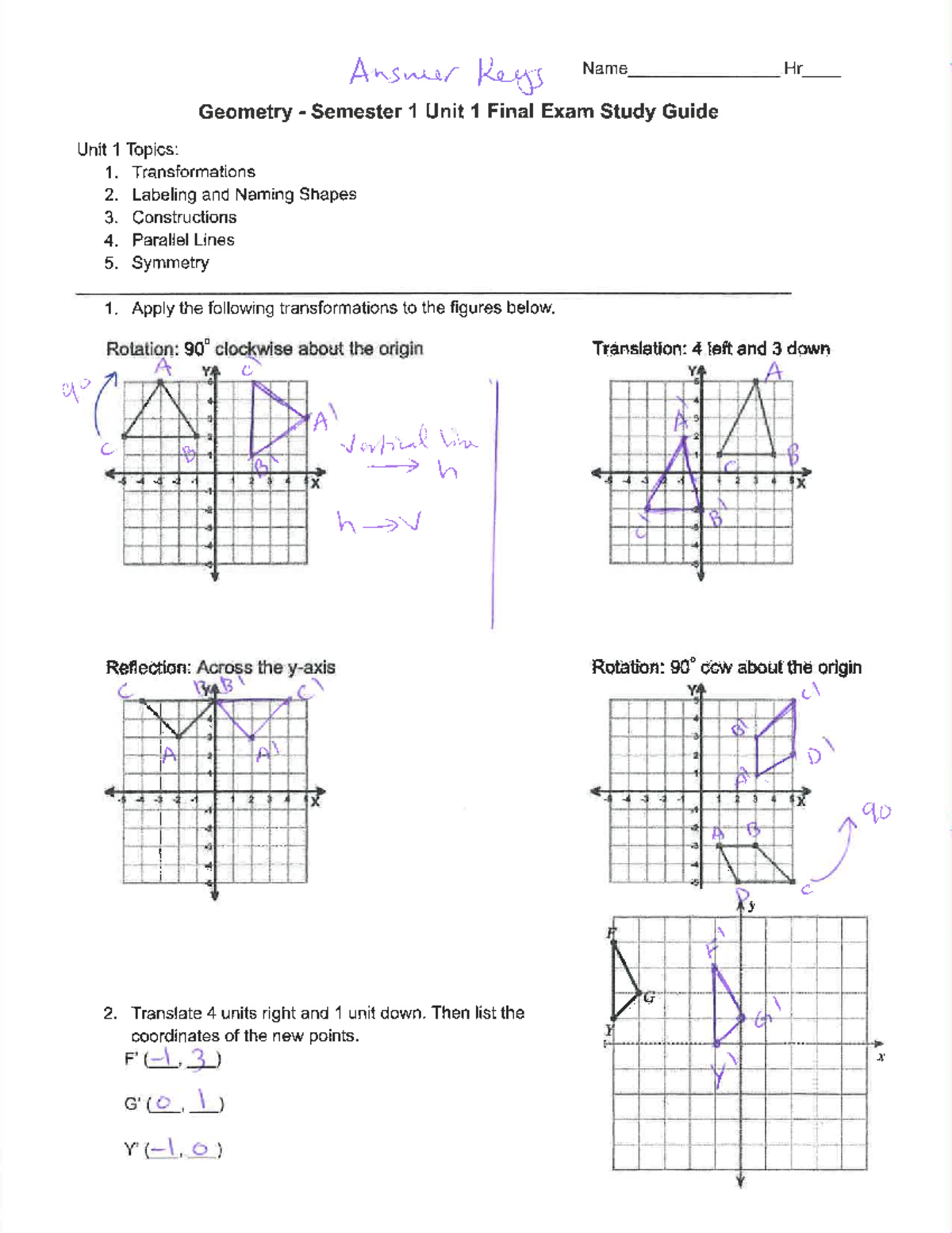 Final Exam Study Guide for Course Code ABC101 - Answer Keys Name Hr ...