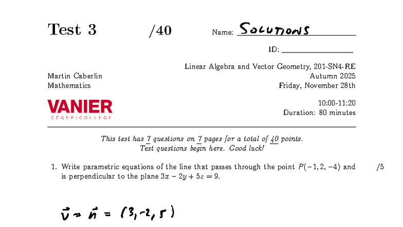 Test 3 Solutions: Linear Algebra & Vector Geometry, Autumn 2025 - Studocu
